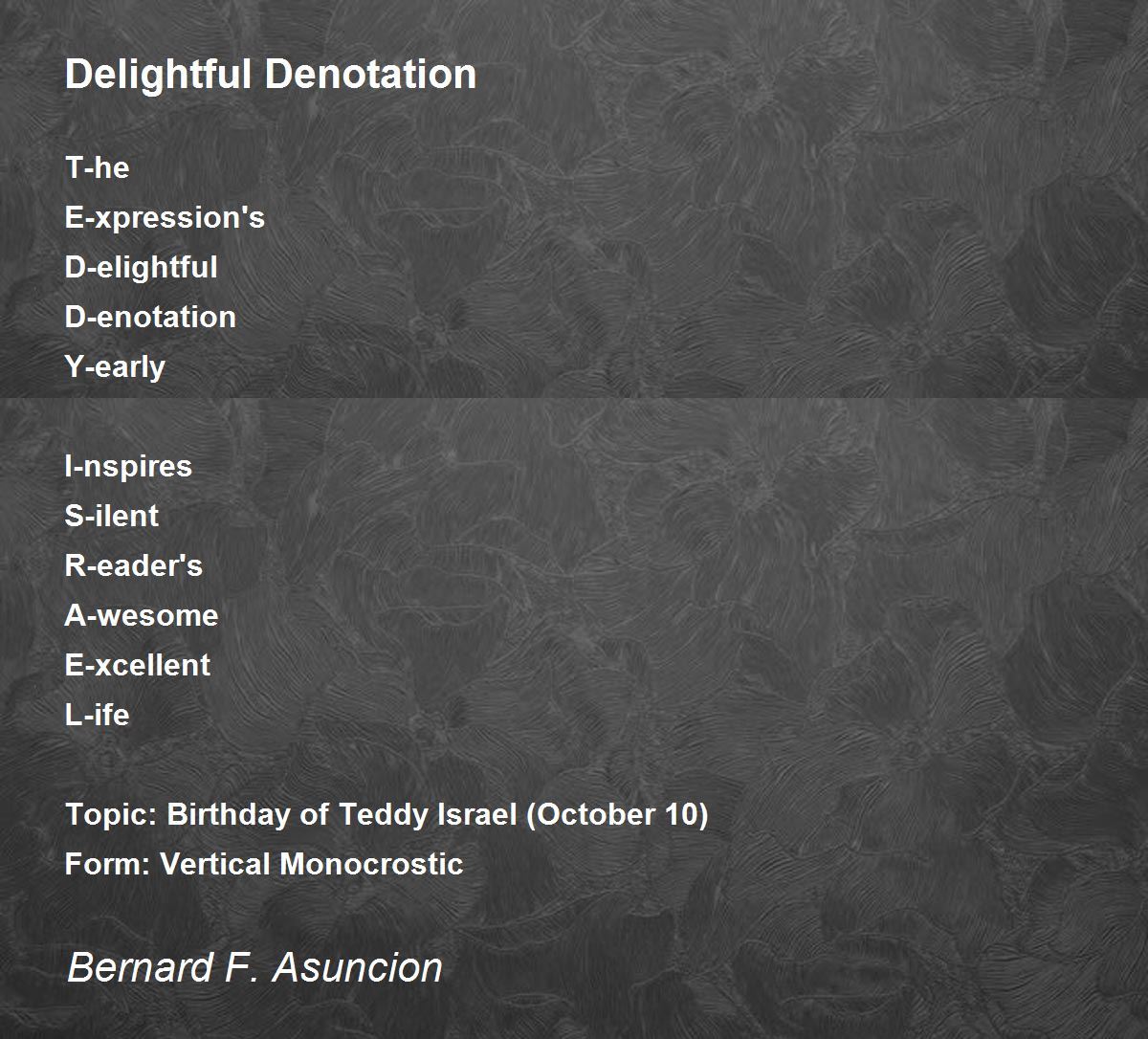 Delightful Denotation by Bernard F. Asuncion - Delightful Denotation Poem