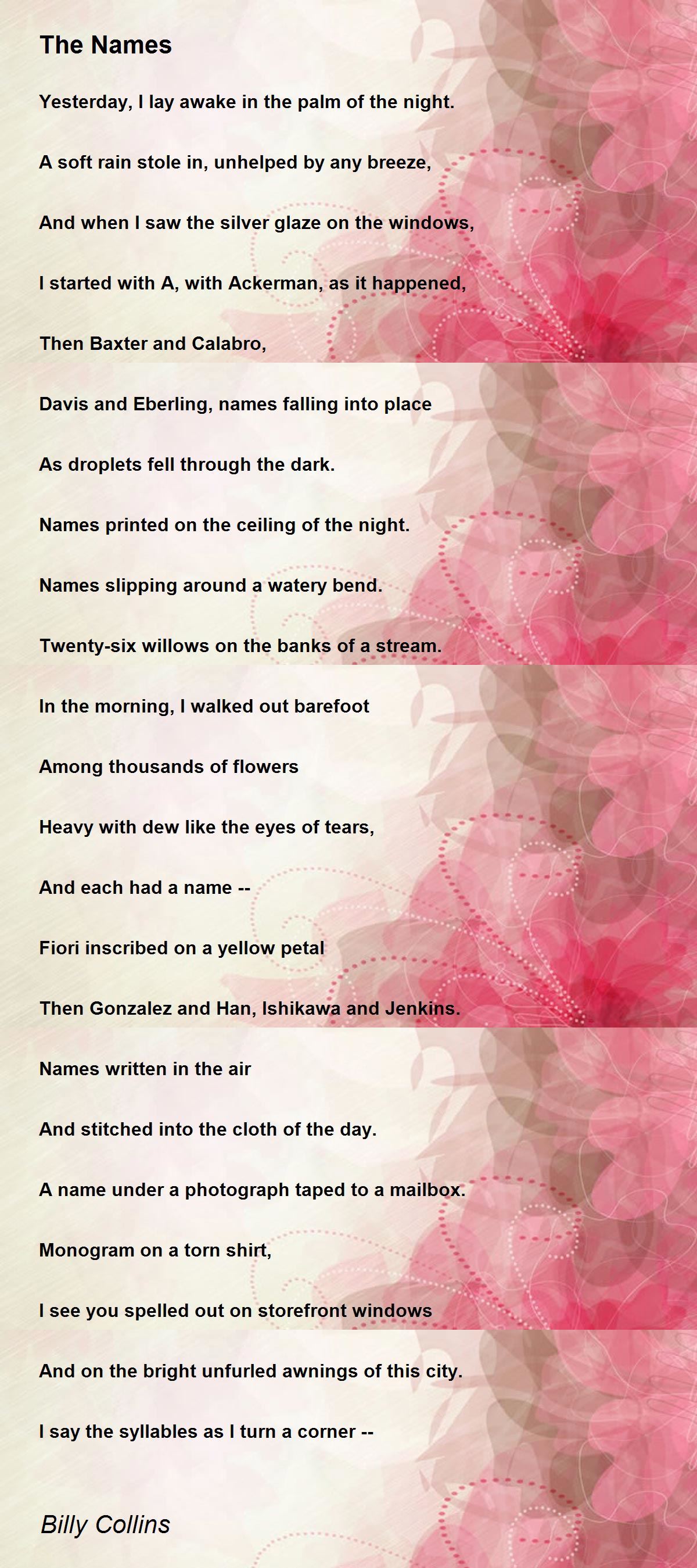 The Names The Names Poem By Billy Collins The Names The Names Poem By Billy Collins