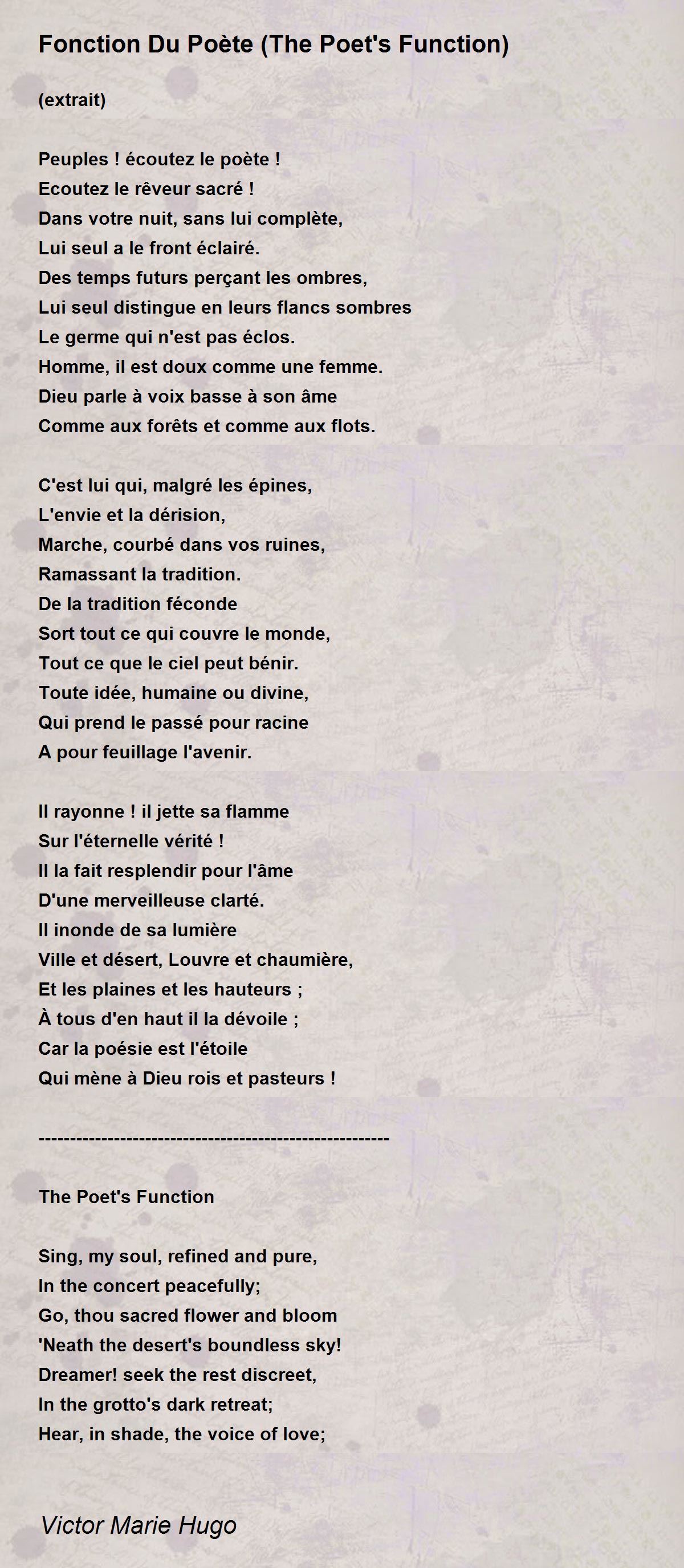 Fonction Du Poète (The Poet's Function) Poem by Victor Marie Hugo ...