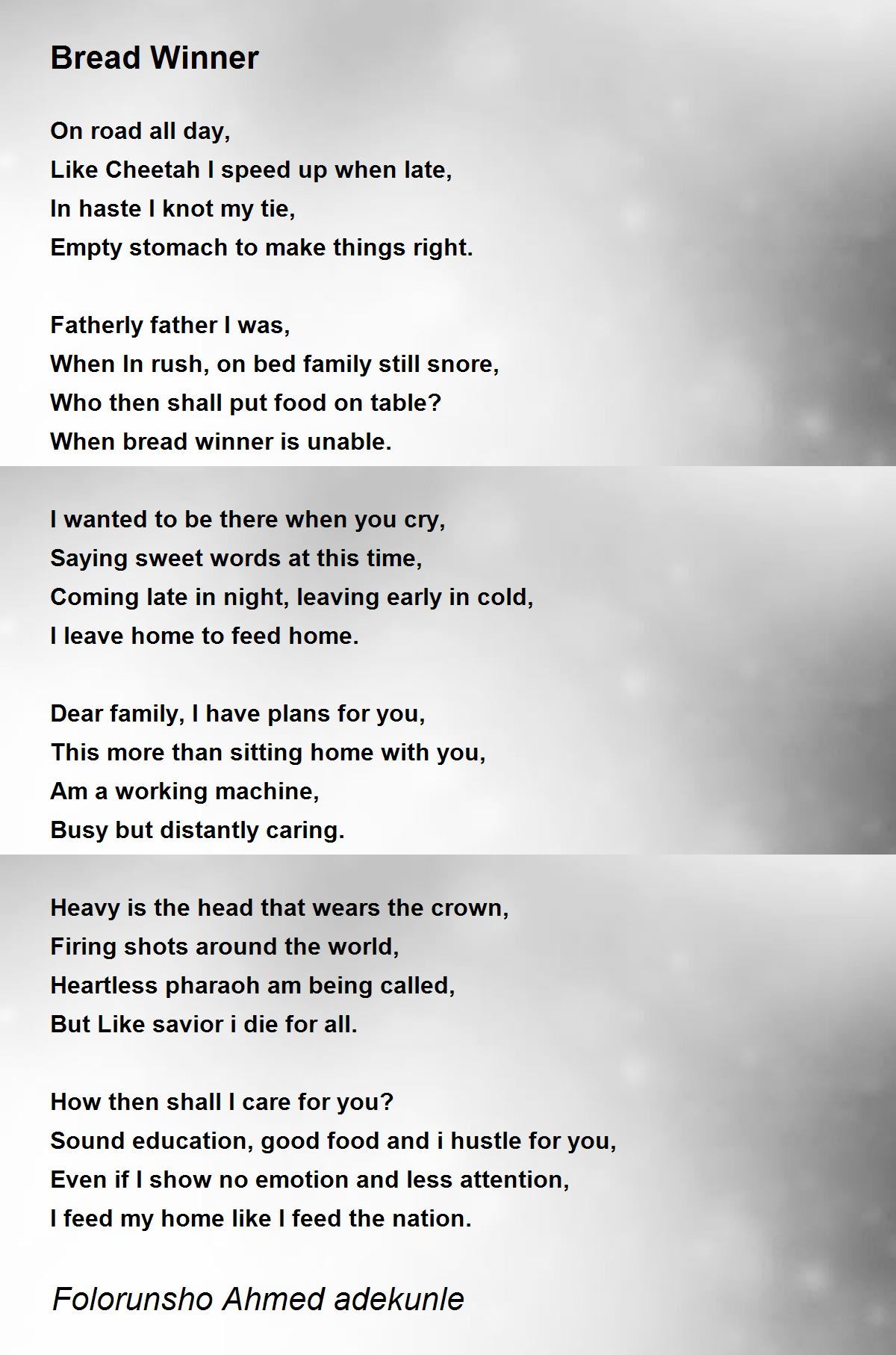 Bread Winner Poem by Folorunsho Ahmed adekunle - Poem Hunter