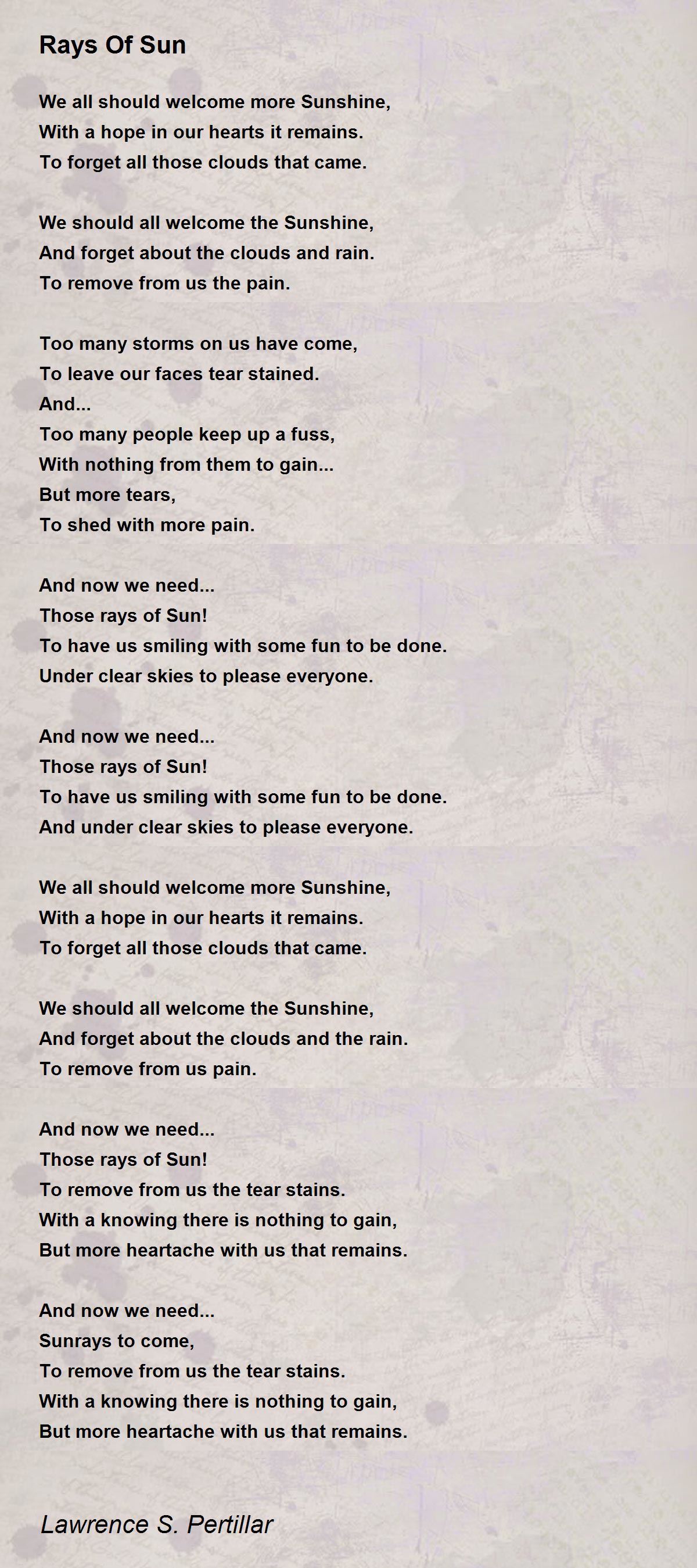 Rays Of Sun - Rays Of Sun Poem by Lawrence S. Pertillar