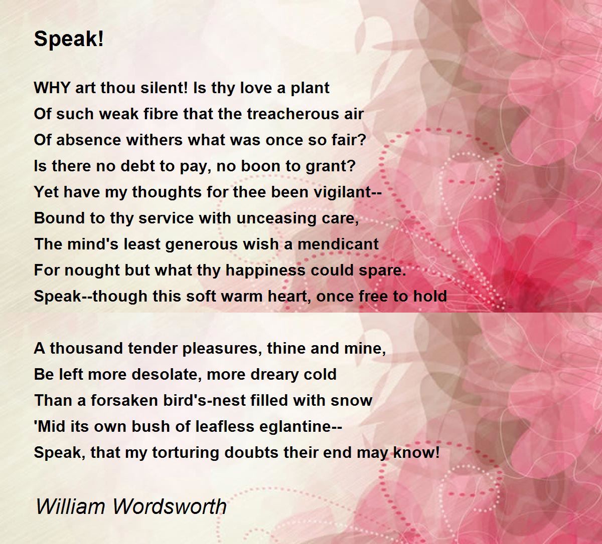 Speak! Poem by William Wordsworth - Poem Hunter