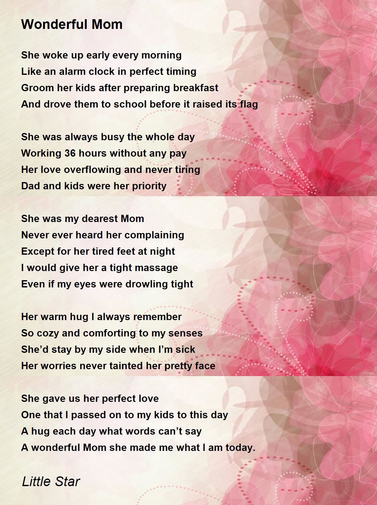 Wonderful Mom by Little Star - Wonderful Mom Poem