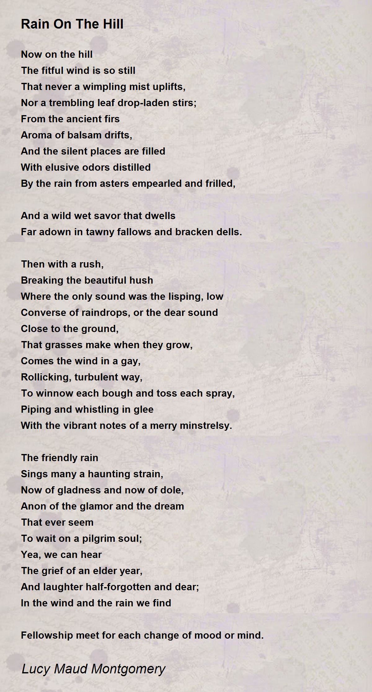 Rain On The Hill - Rain On The Hill Poem by Lucy Maud Montgomery