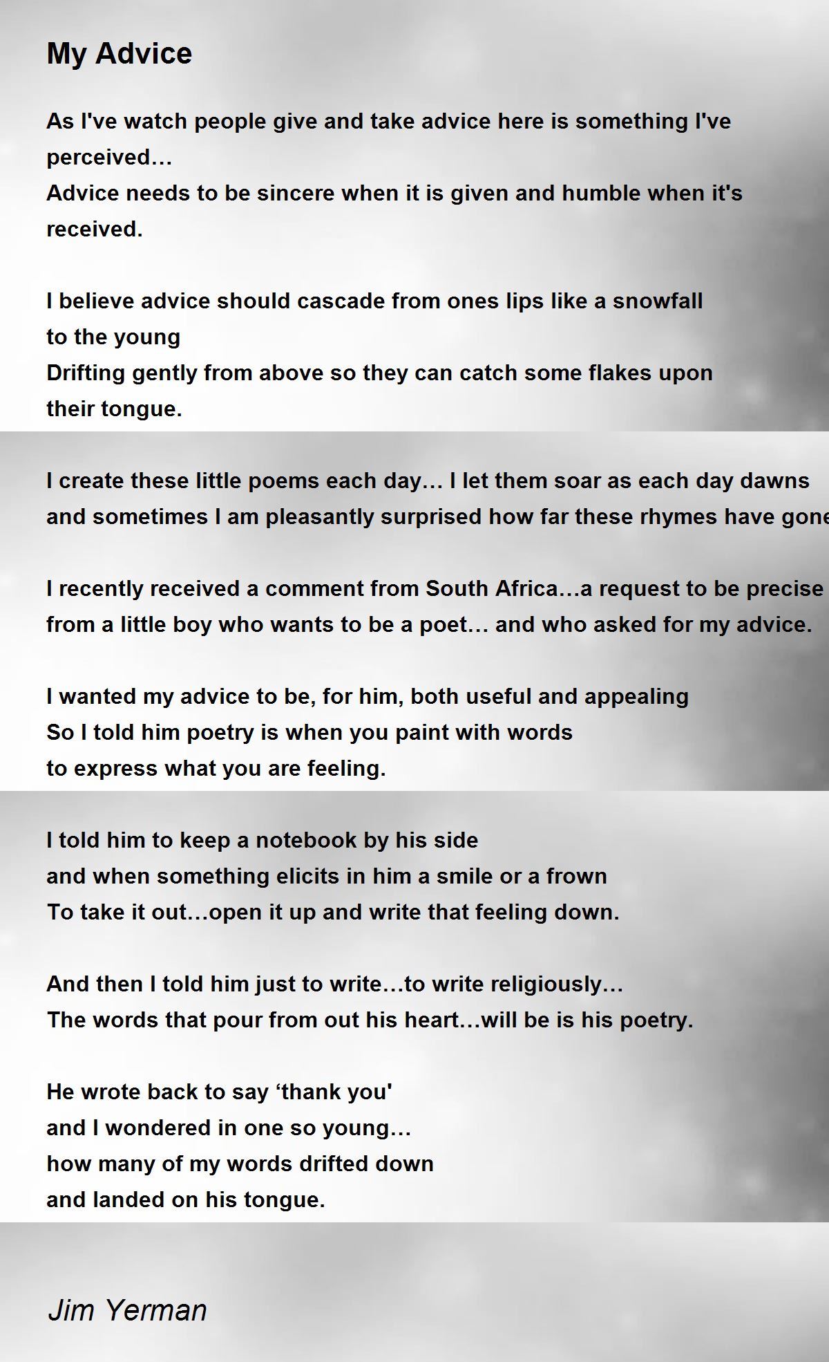 My Advice Poem by Jim Yerman - Poem Hunter