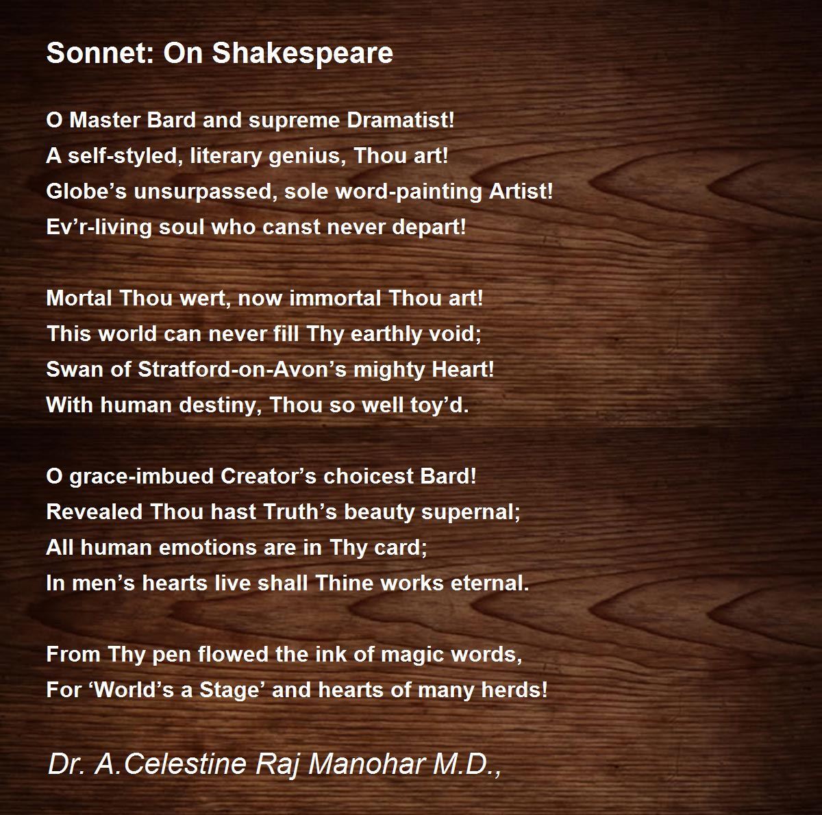 Sonnet: On Shakespeare Poem by Dr John Celes - Poem Hunter