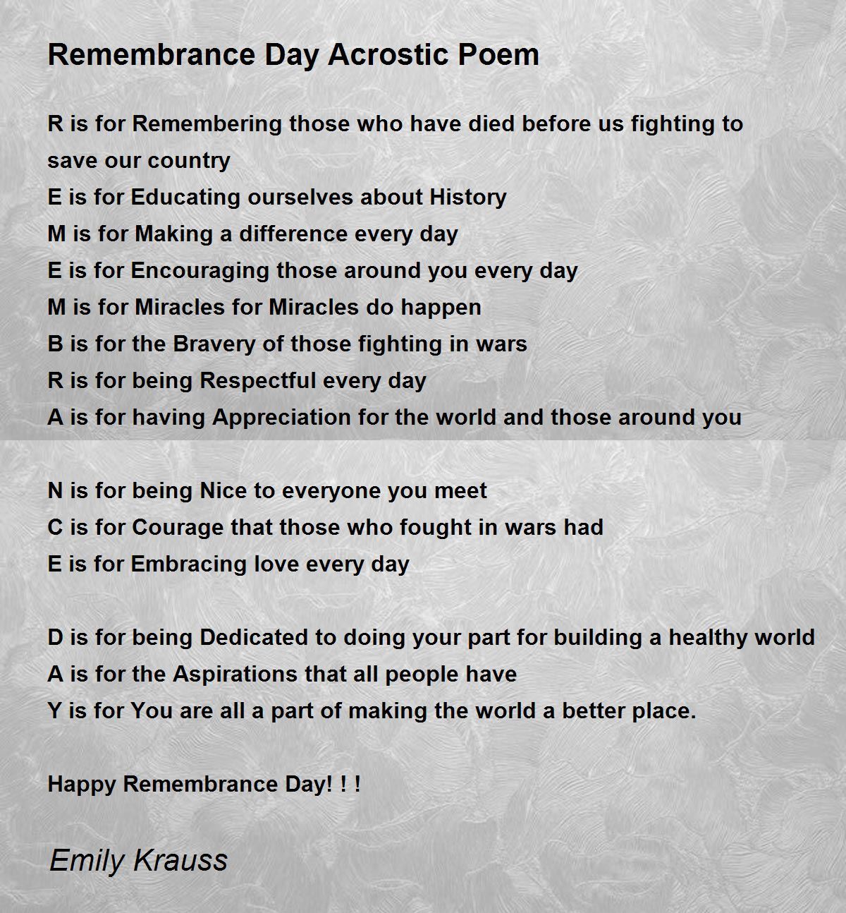 Acrostic Poem Remembrance Day Example | Sitedoct.org