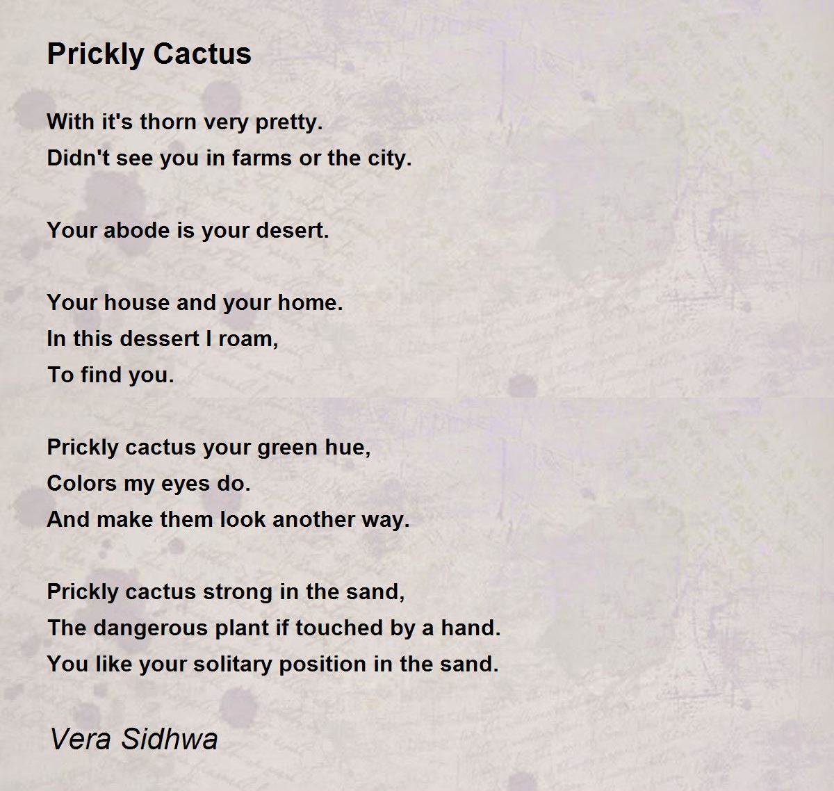 Prickly Cactus - Prickly Cactus Poem by Vera Sidhwa
