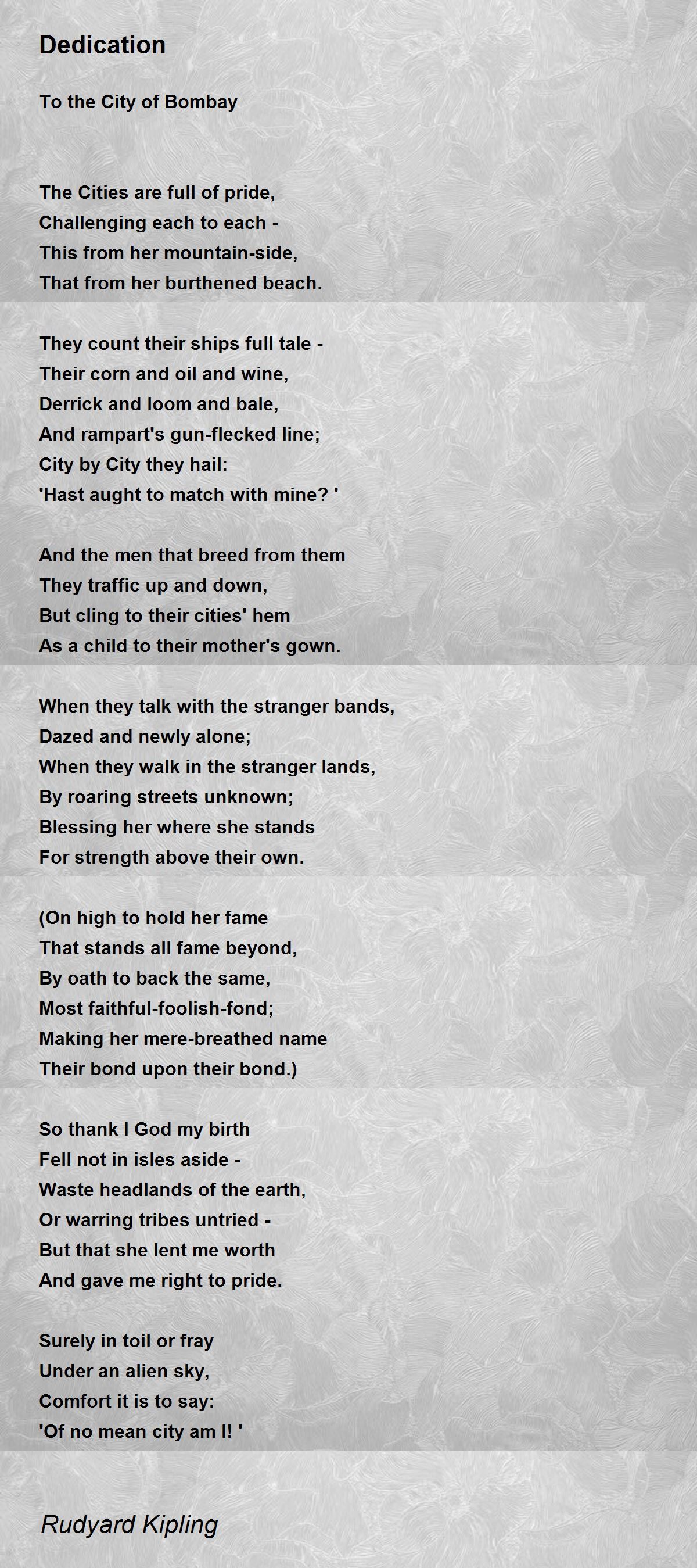 Dedication Poem by Rudyard Kipling - Poem Hunter