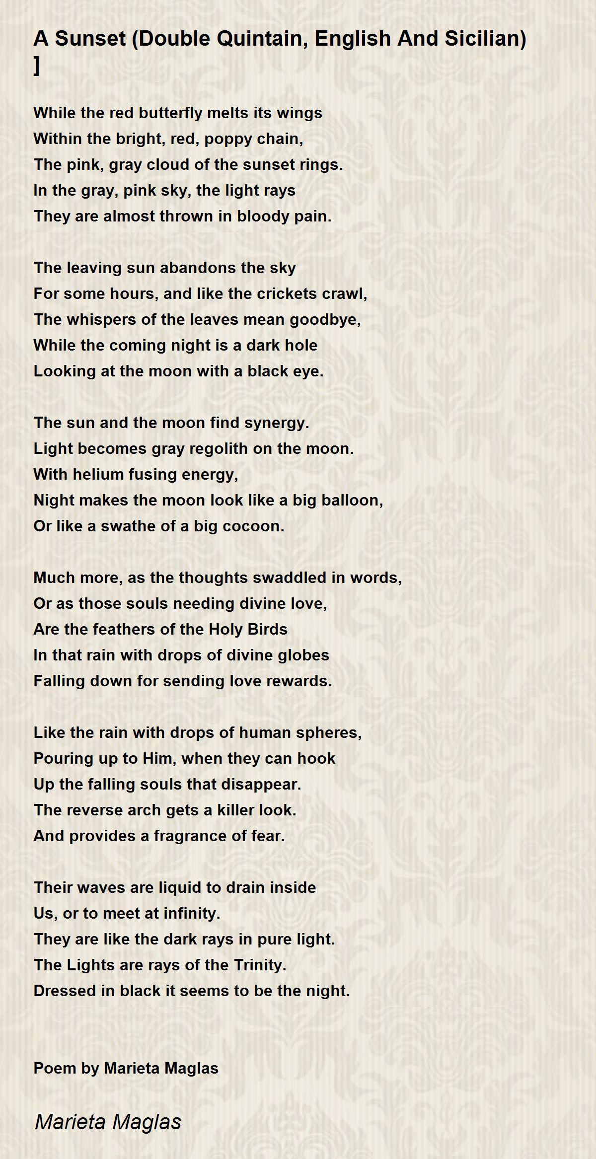 A Sunset (Double Quintain, English And Sicilian) ] by Marieta Maglas ...