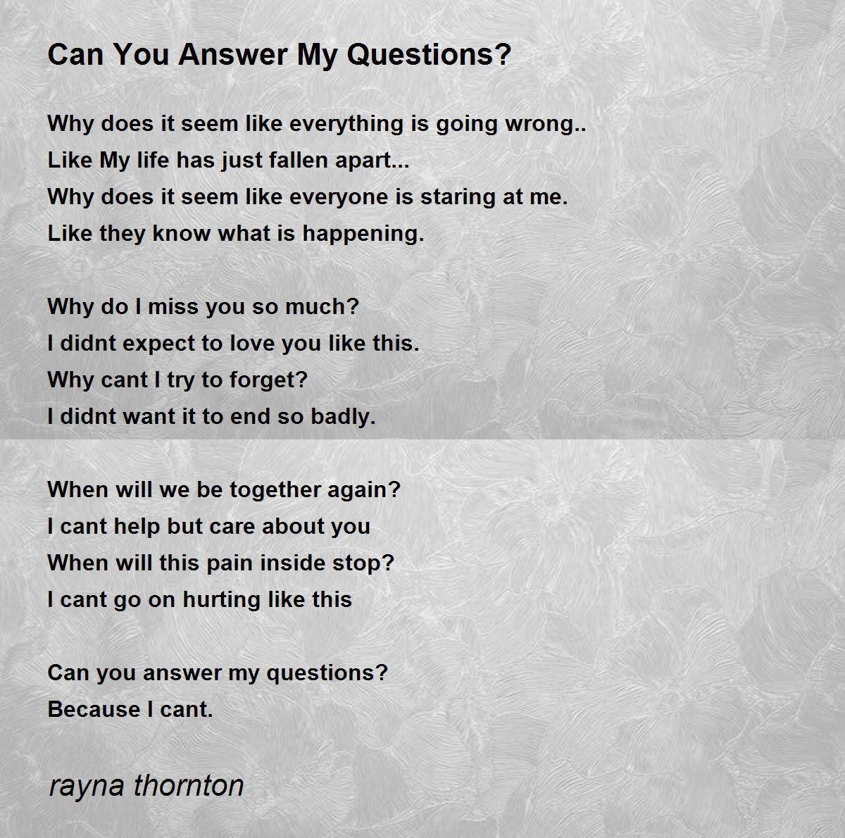 Can You Answer My Questions? by rayna thornton - Can You Answer My ...