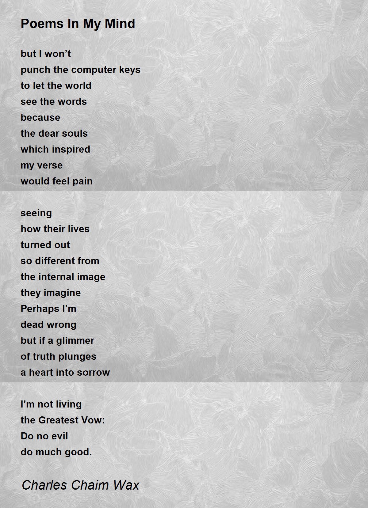 Poems In My Mind - Poems In My Mind Poem by Charles Chaim Wax