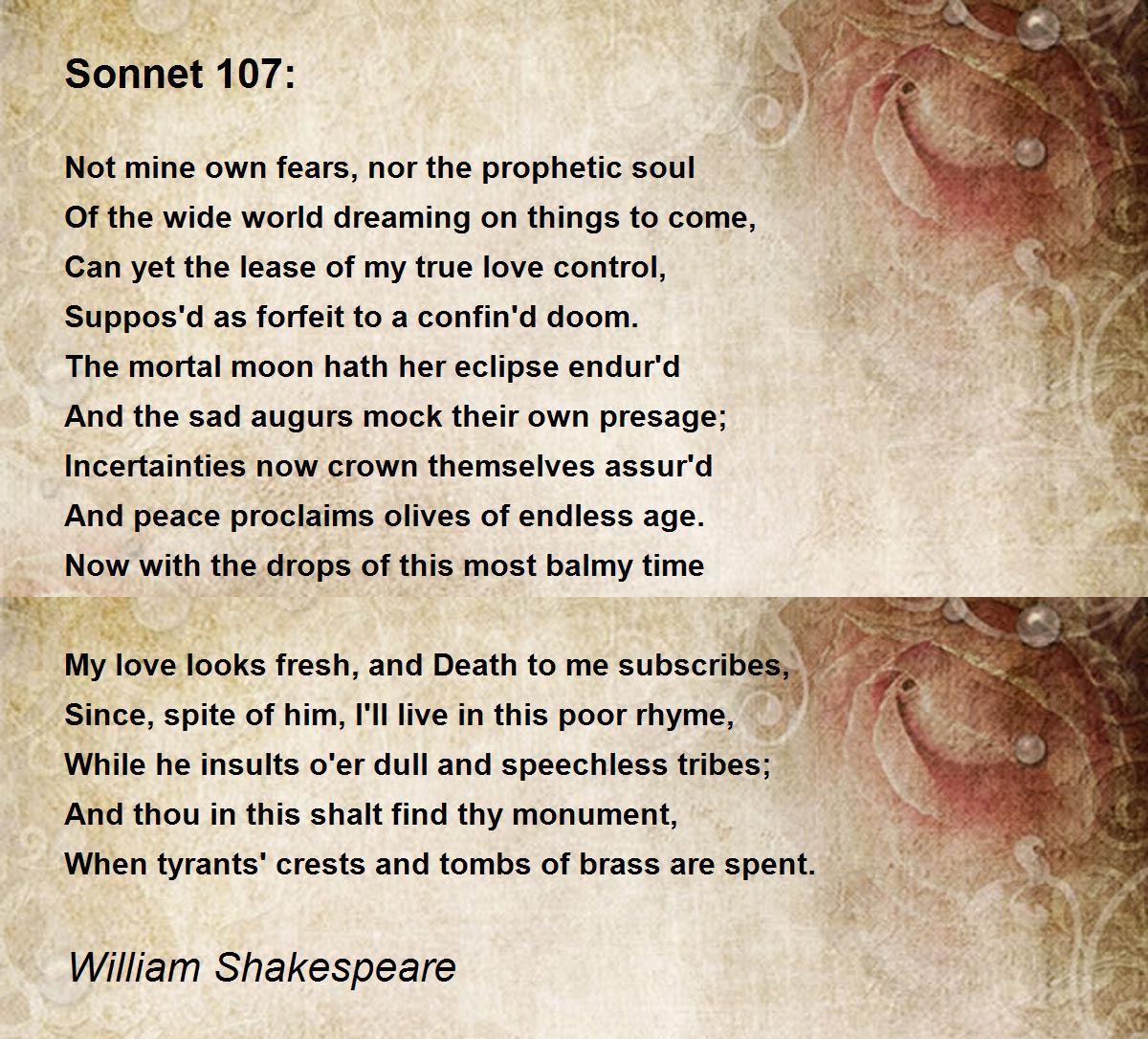 Sonnet 107: Poem by William Shakespeare - Poem Hunter