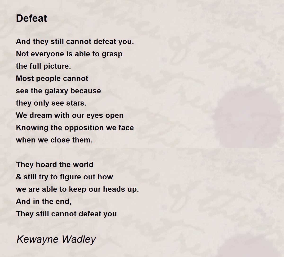 Defeat - Defeat Poem by Kewayne Wadley