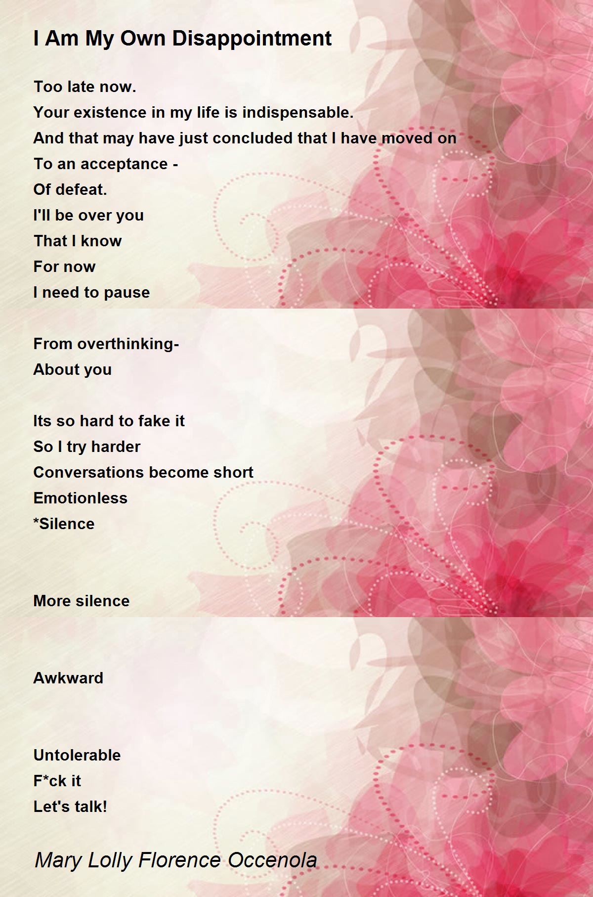 I Am My Own Disappointment by Mary Lolly Florence Occenola - I Am My ...