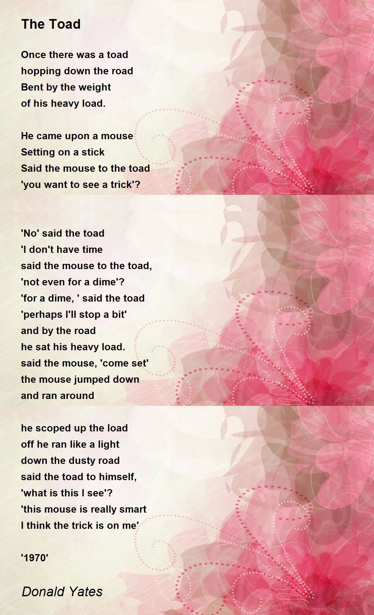 The Toad - The Toad Poem by Donald Yates