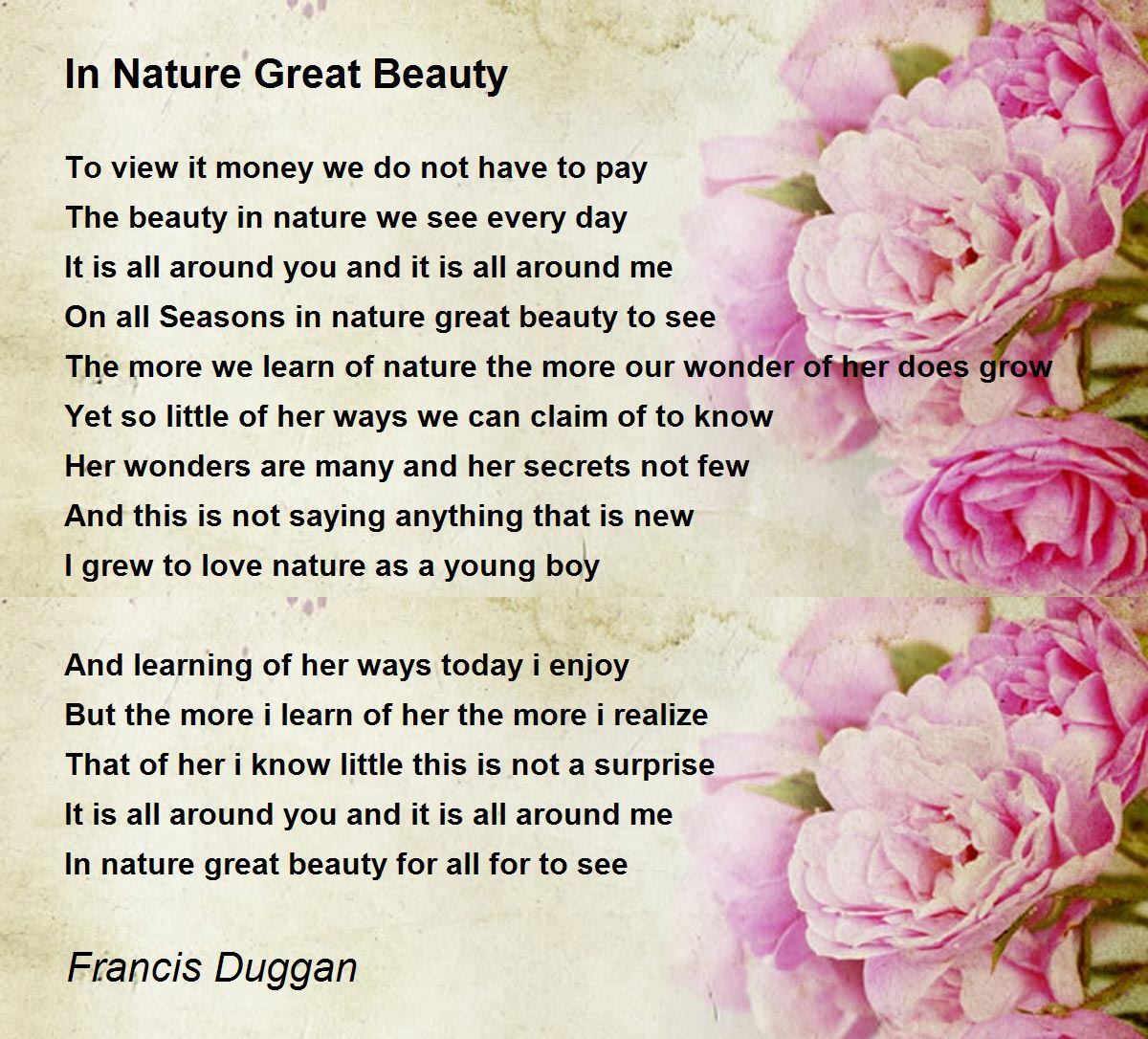 In Nature Great Beauty - In Nature Great Beauty Poem by Francis Duggan