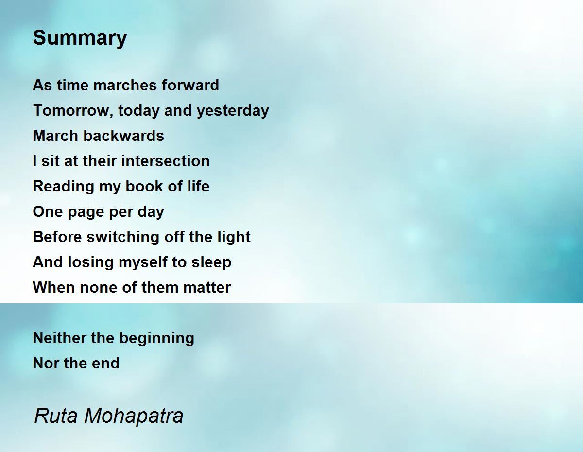 Summary Summary Poem By Ruta Mohapatra