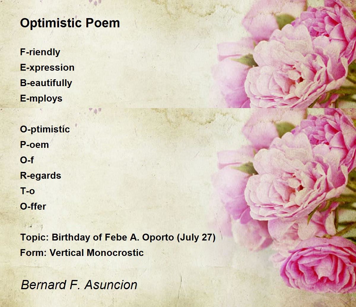 Optimistic Poem Poem by Bernard F. Asuncion - Poem Hunter