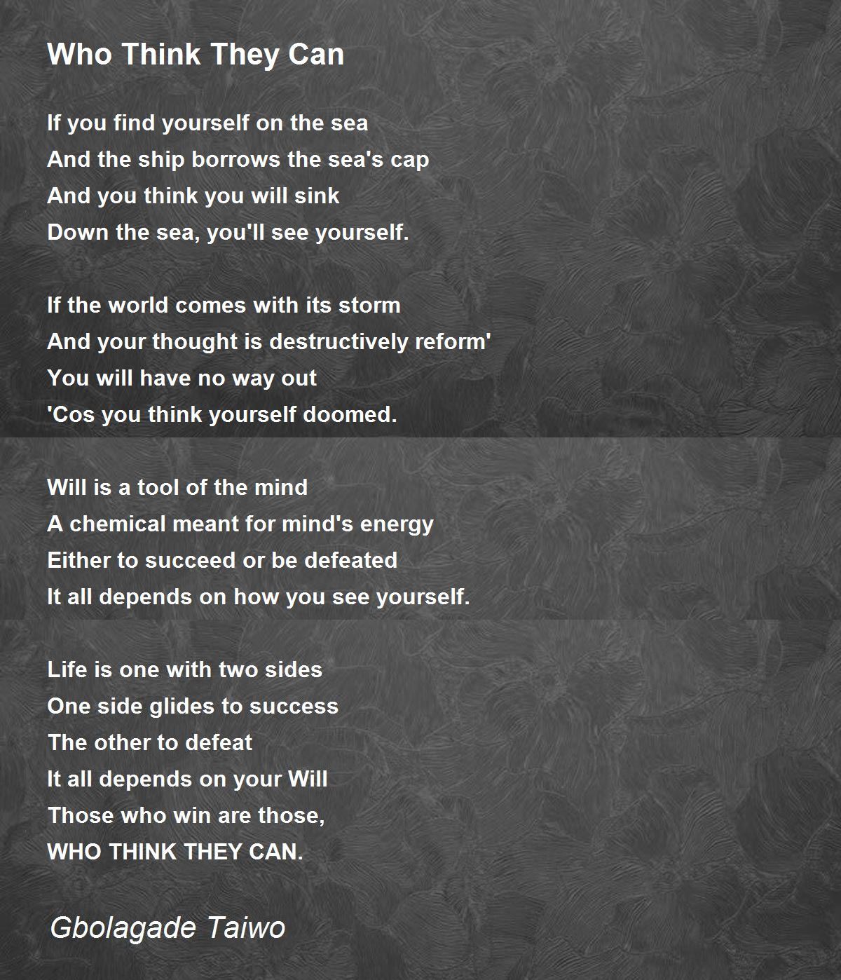 Who Think They Can by Gbolagade Taiwo - Who Think They Can Poem