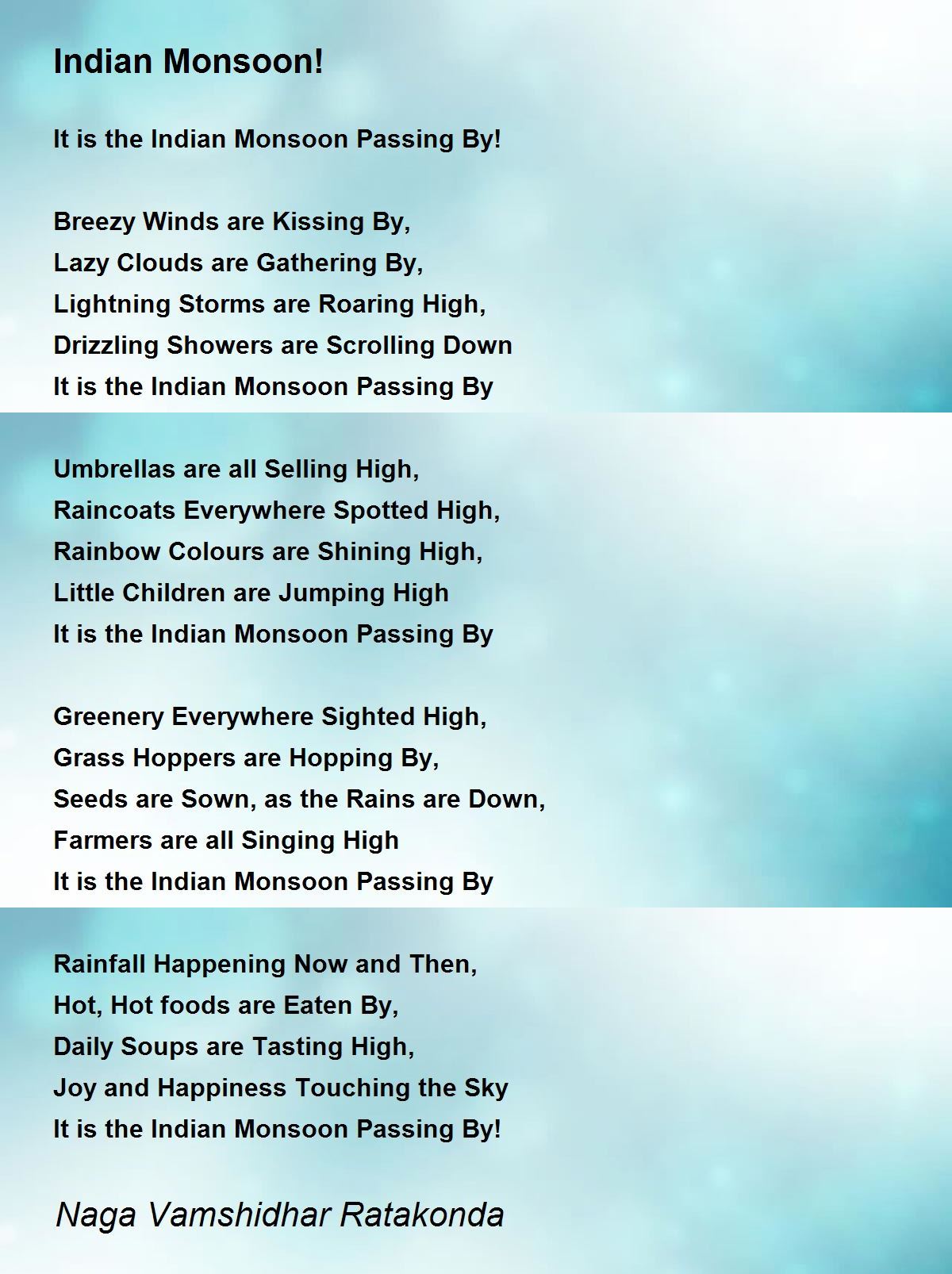 Indian Monsoon! - Indian Monsoon! Poem by Naga Vamshidhar Ratakonda