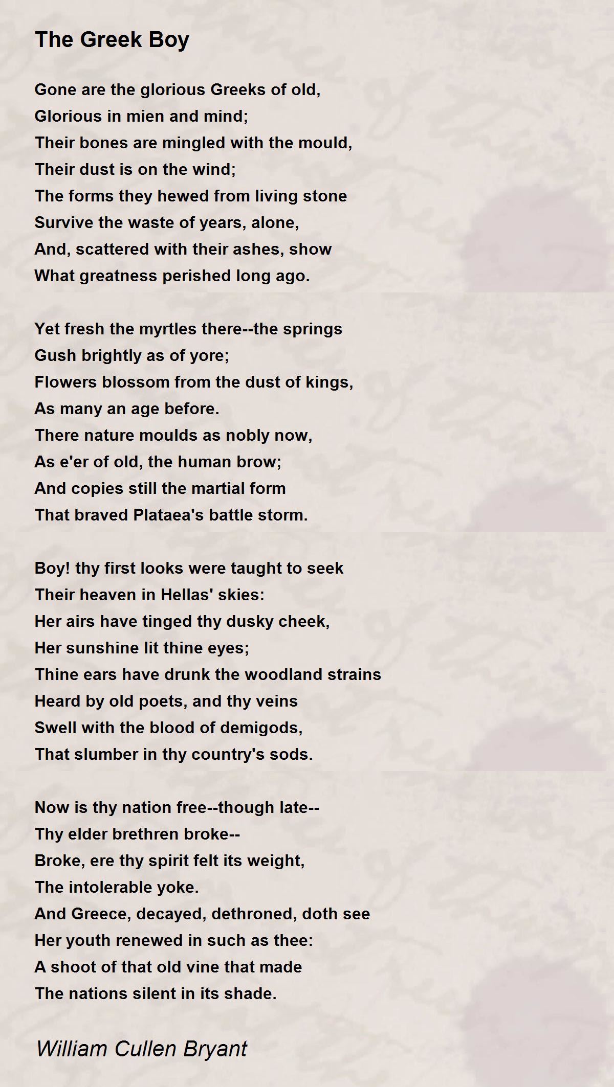 The Greek Boy Poem by William Cullen Bryant - Poem Hunter