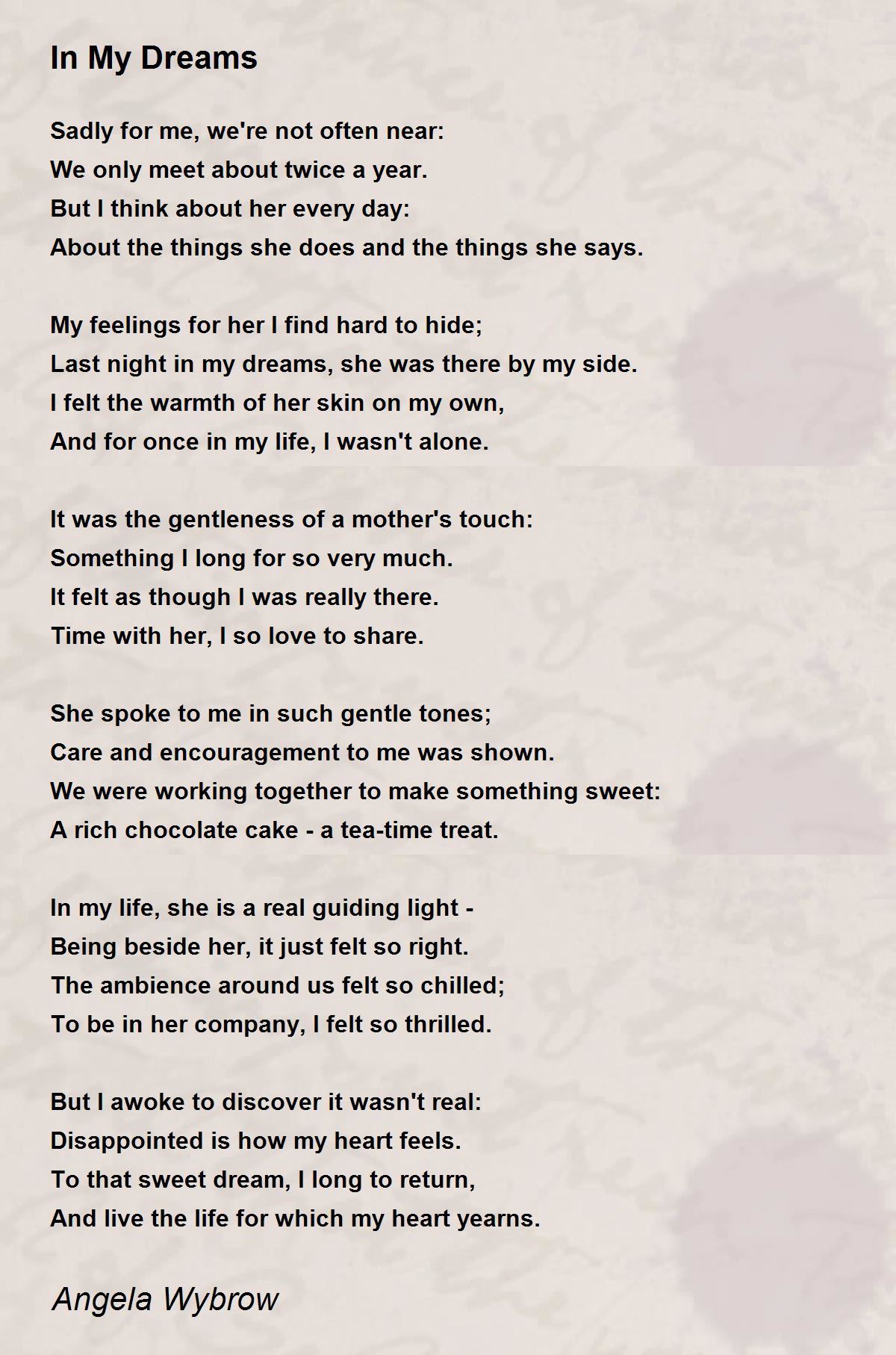 In My Dreams by Angela Wybrow - In My Dreams Poem