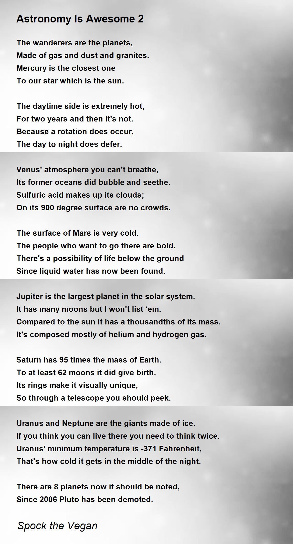 Astronomy Is Awesome 2 Poem by Spock the Vegan - Poem Hunter
