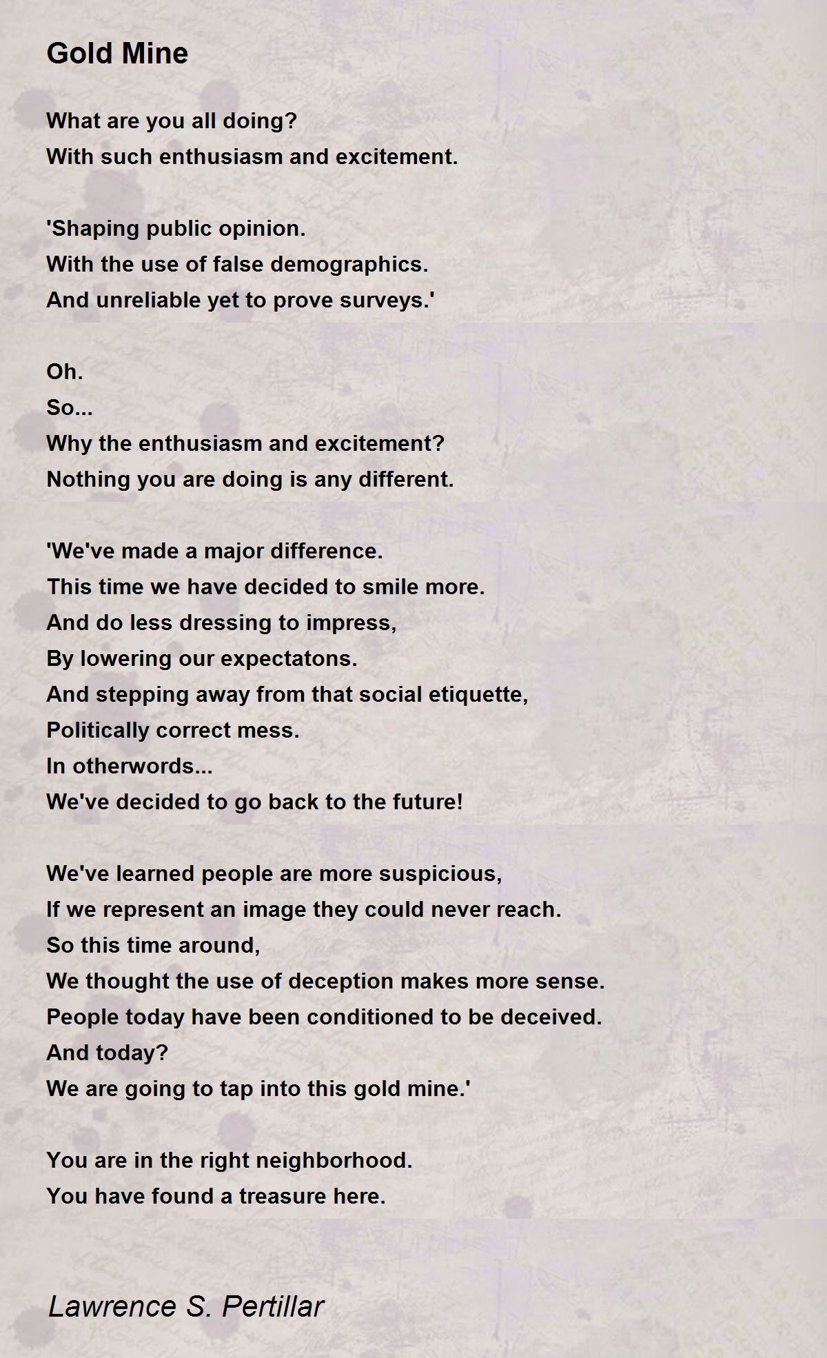 Gold Mine - Gold Mine Poem By Lawrence S. Pertillar AD2