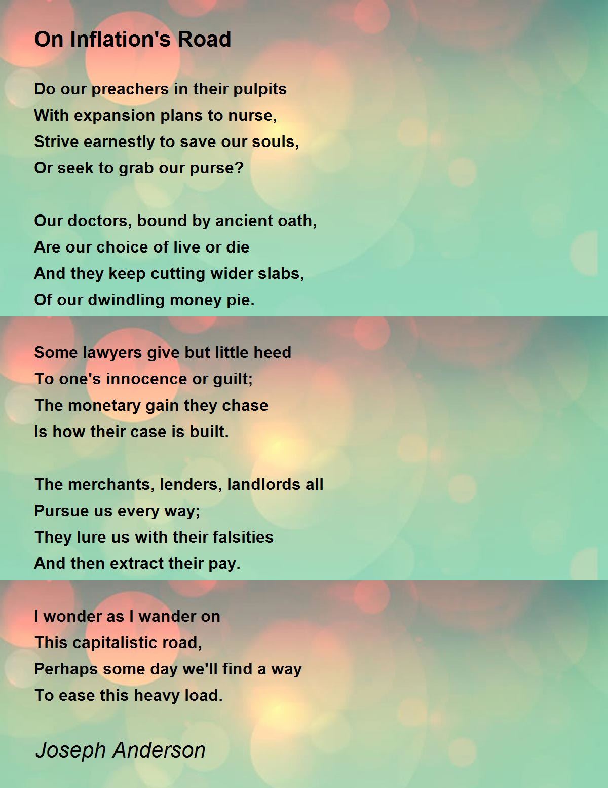 On Inflation's Road Poem by Joseph Anderson - Poem Hunter