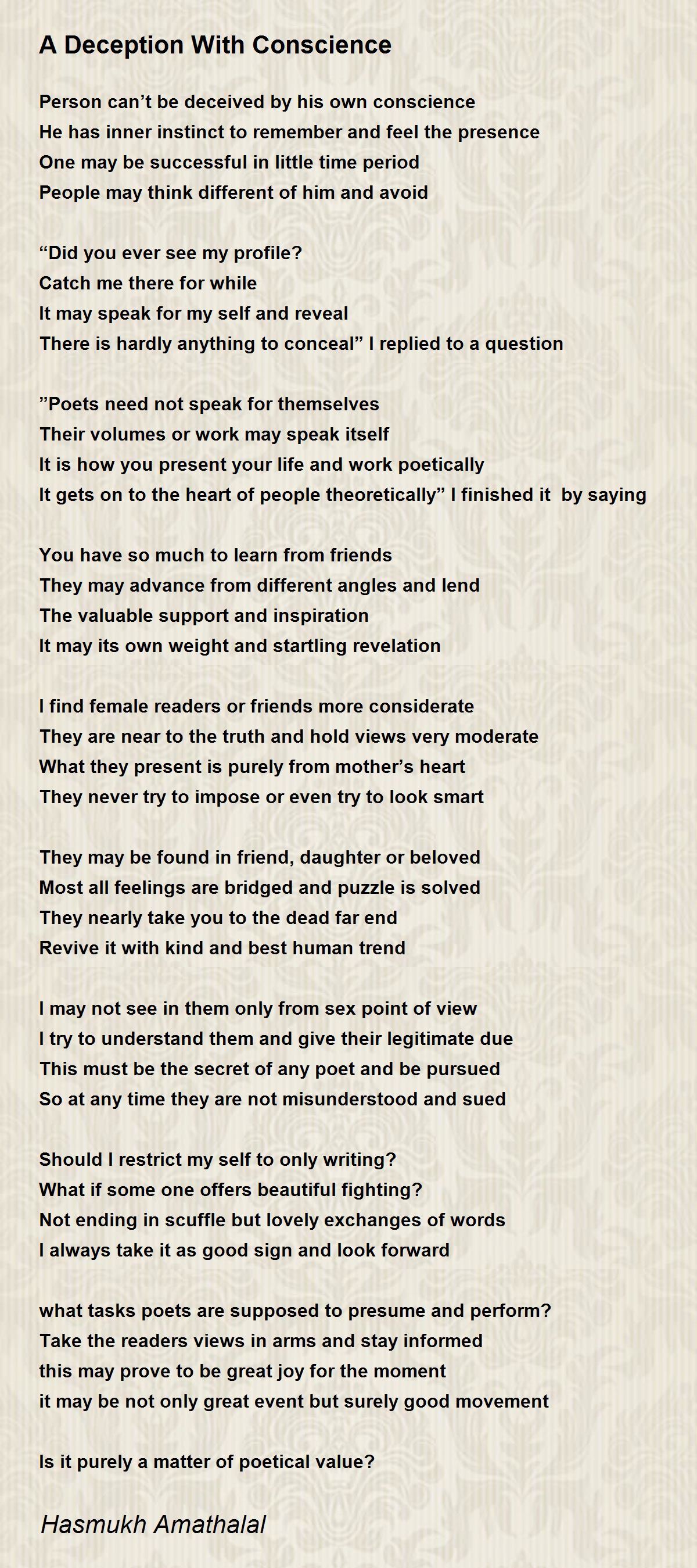 A Deception With Conscience - A Deception With Conscience Poem by Mehta ...