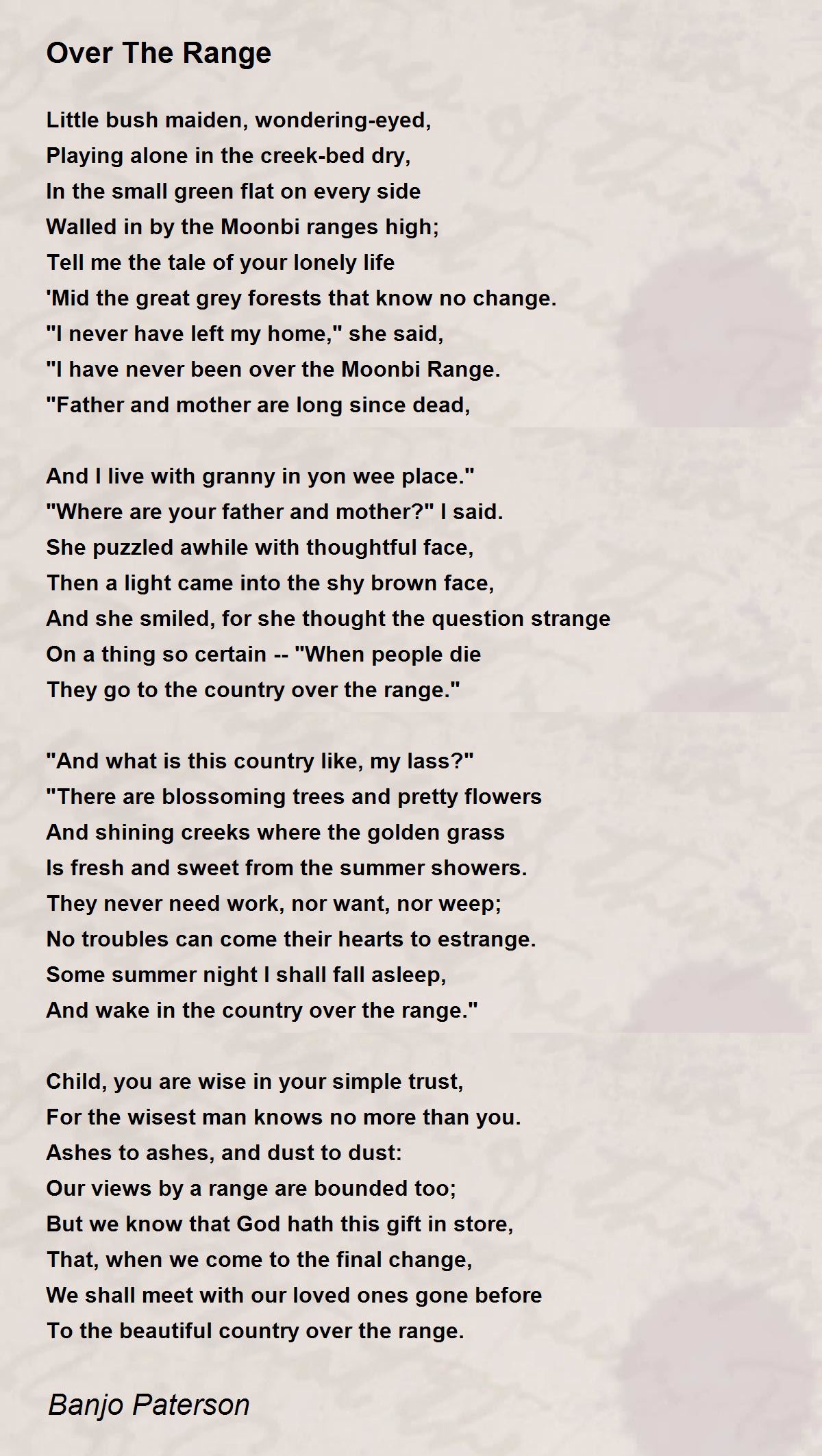 Over The Range Poem by Banjo Paterson - Poem Hunter