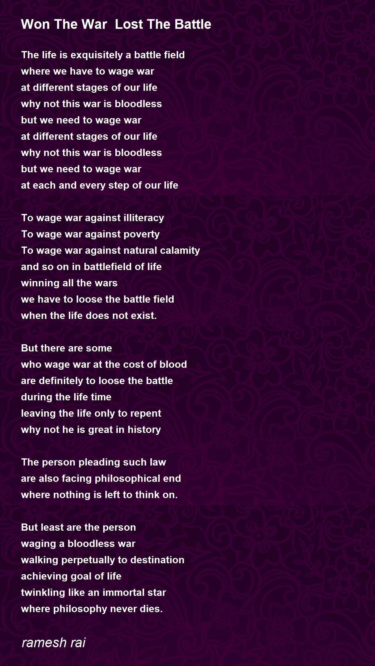 Won The War Lost The Battle - Won The War Lost The Battle Poem by ...