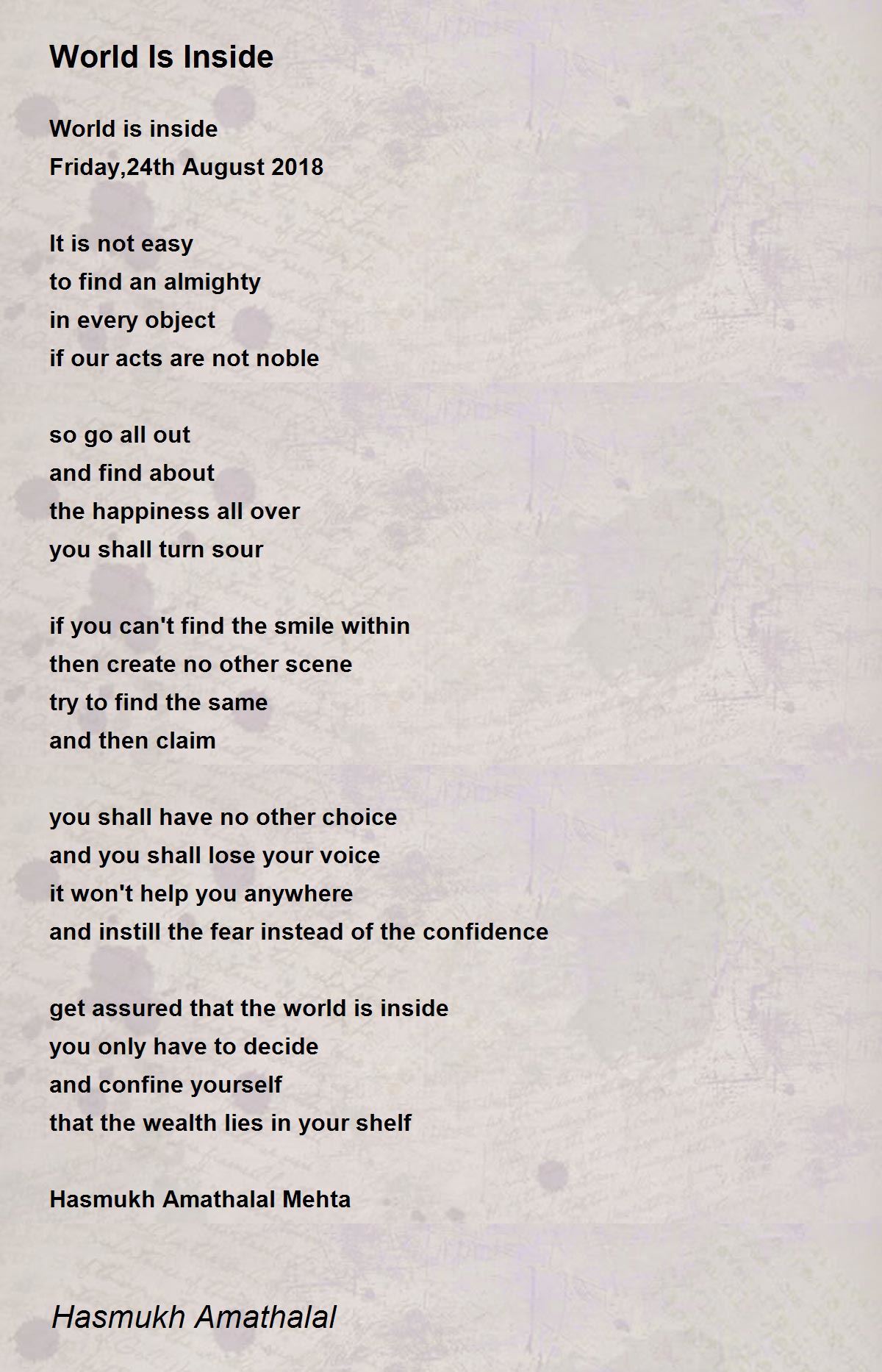 World Is Inside - World Is Inside Poem by Mehta Hasmukh Amathaal