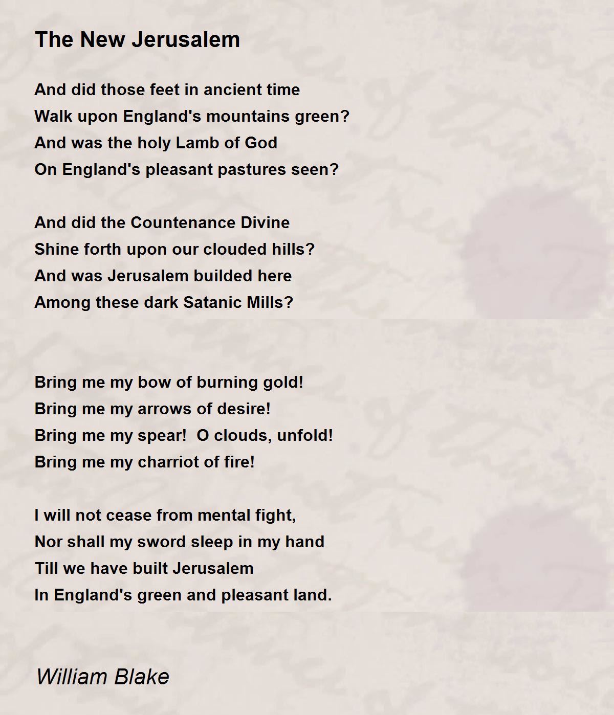 The New Jerusalem Poem By William Blake Poem Hunter The New Jerusalem Poem By William Blake Poem Hunter