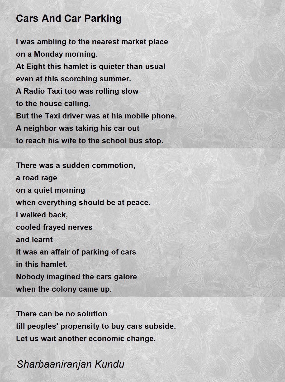Cars And Car Parking by Sharbaaniranjan Kundu - Cars And Car Parking Poem