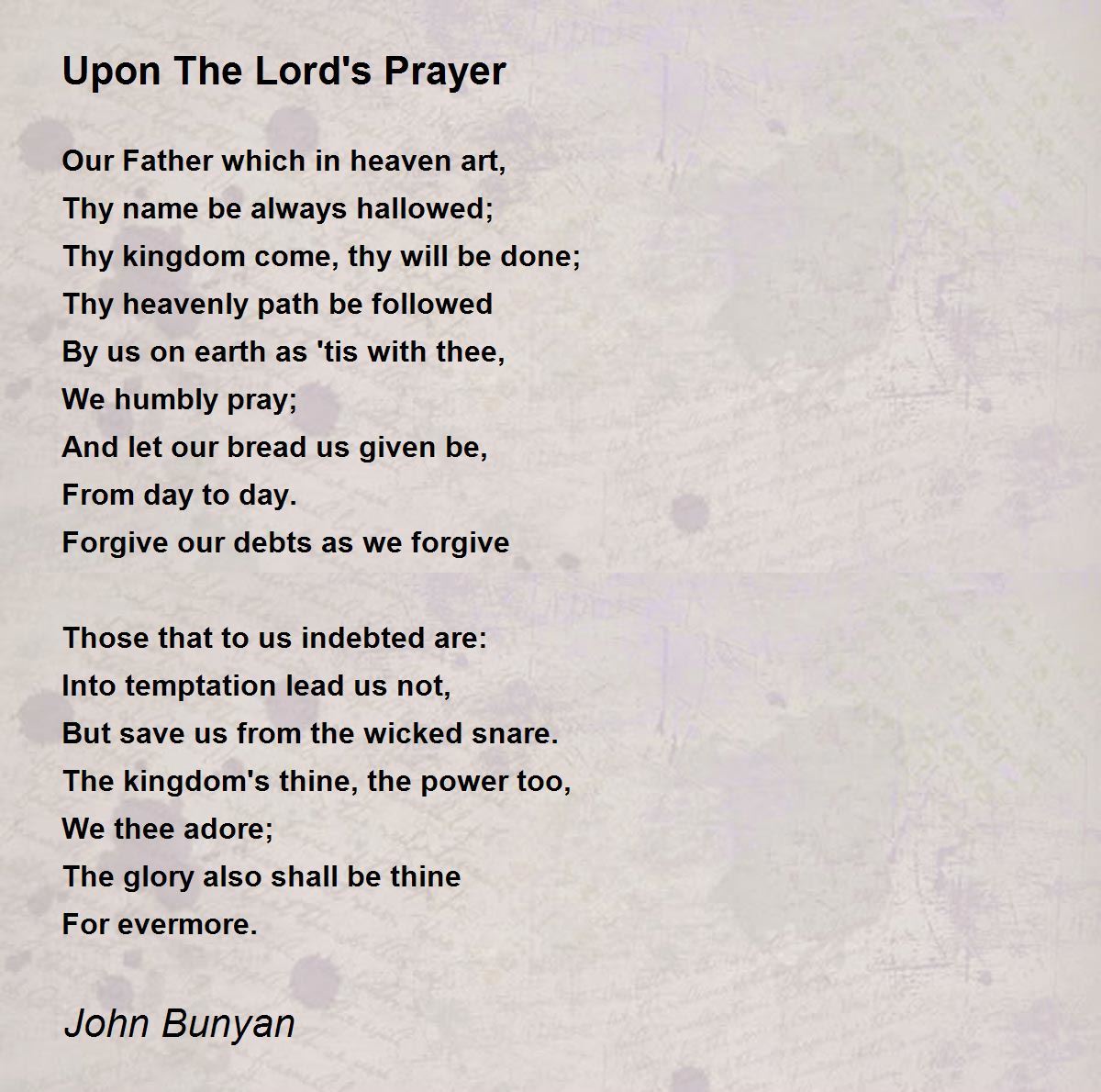 Upon The Lord's Prayer Poem by John Bunyan - Poem Hunter