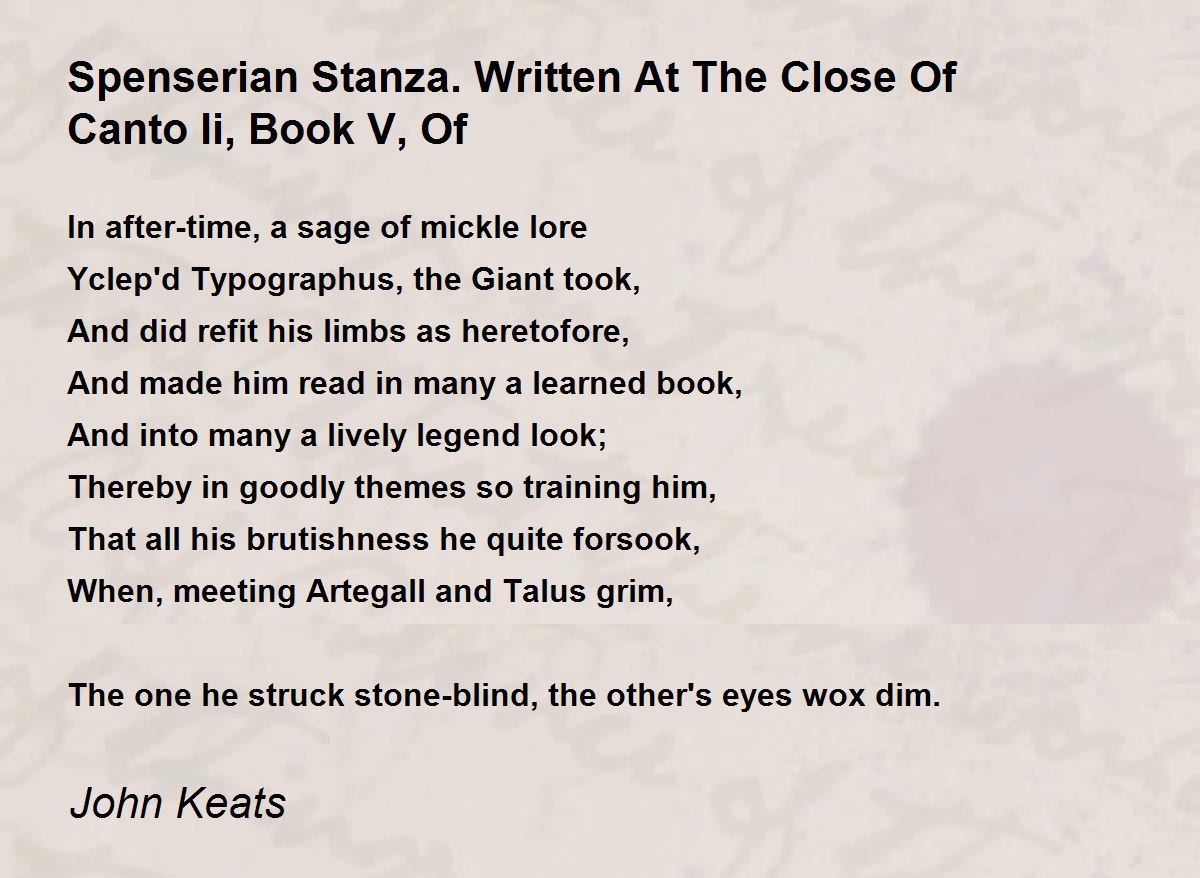 Spenserian Stanza. Written At The Close Of Canto Ii, Book V, Of Poem by ...