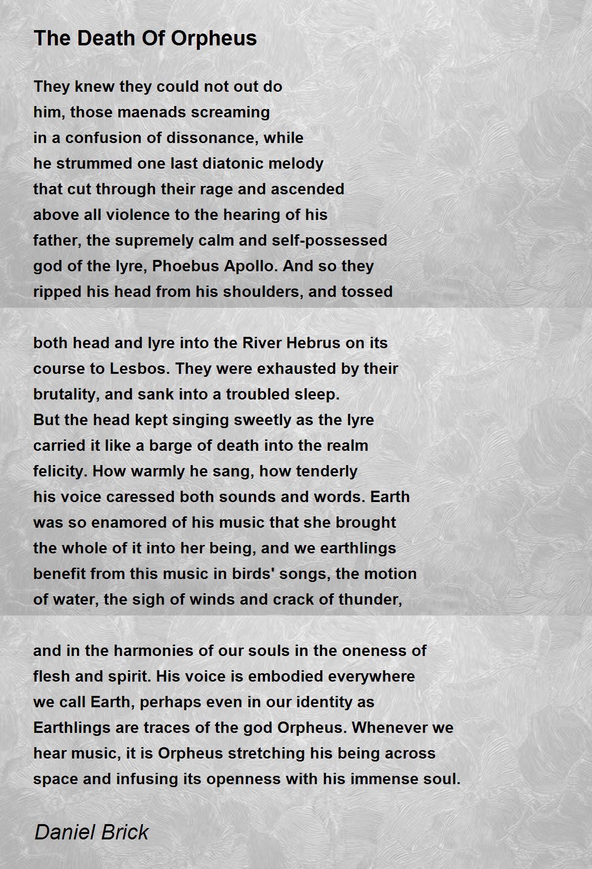 The Death Of Orpheus by Daniel Brick - The Death Of Orpheus Poem