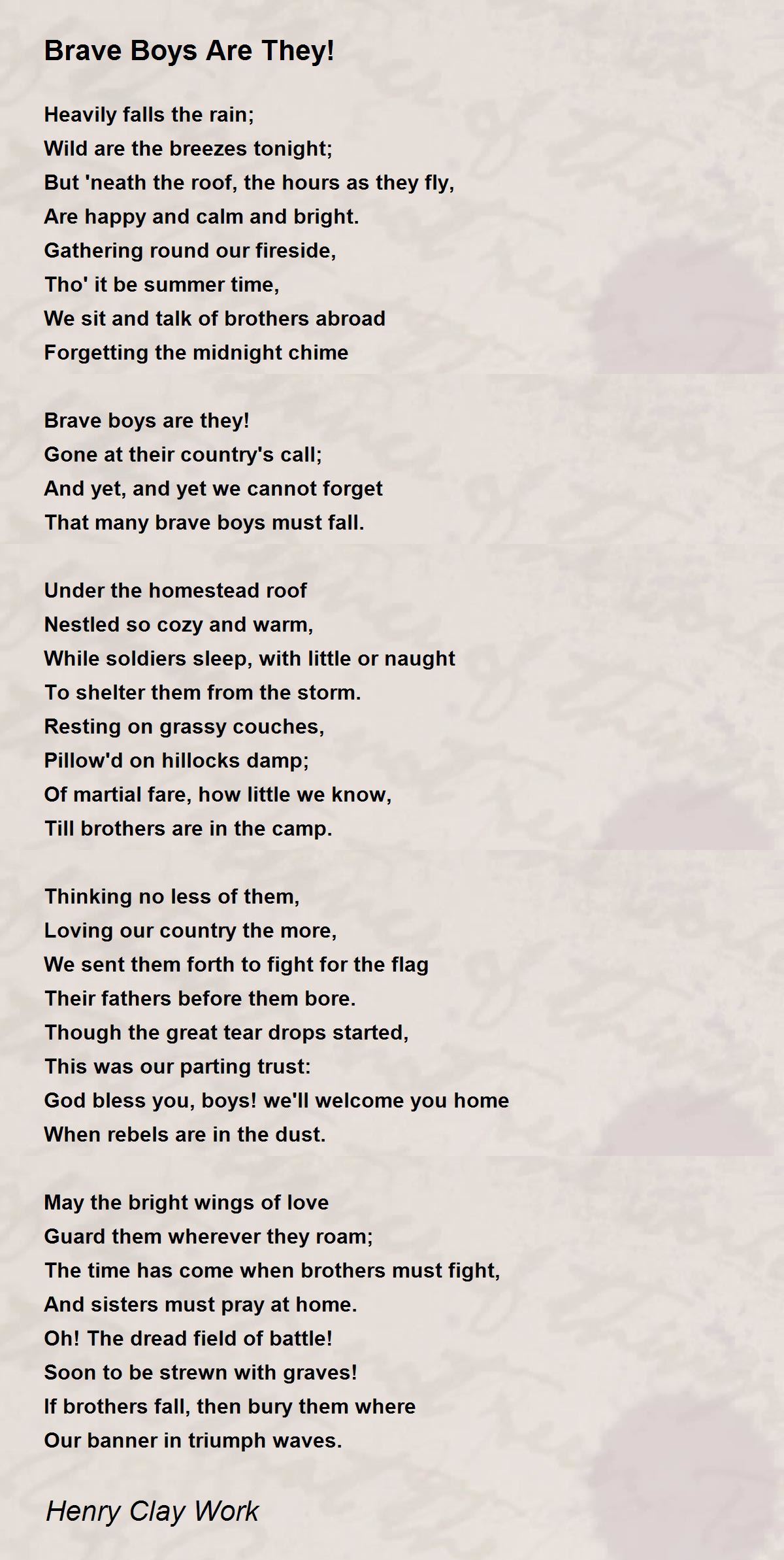 Brave Boys Are They! Poem by Henry Clay Work - Poem Hunter