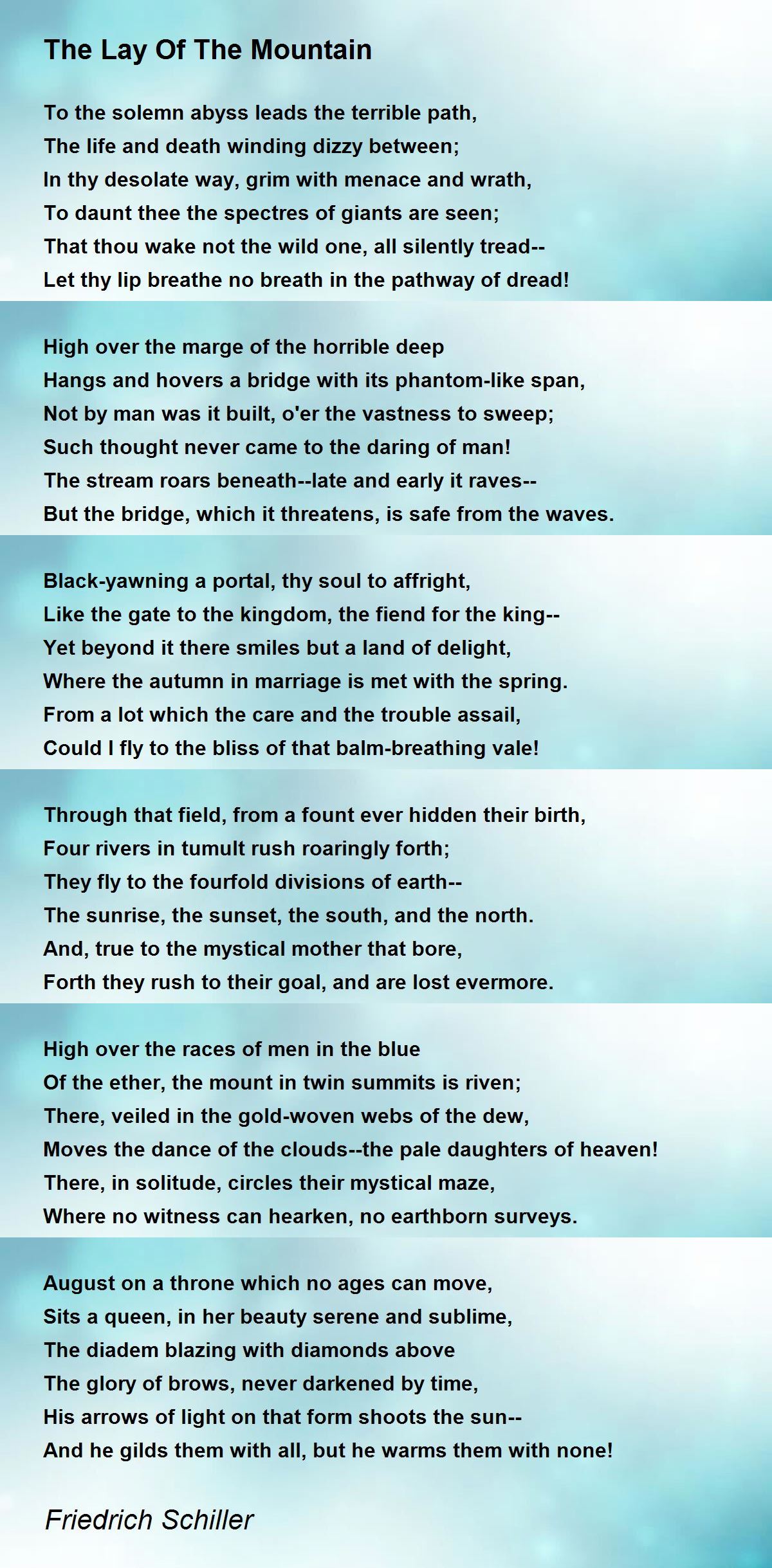 The Lay Of The Mountain - The Lay Of The Mountain Poem by Friedrich ...
