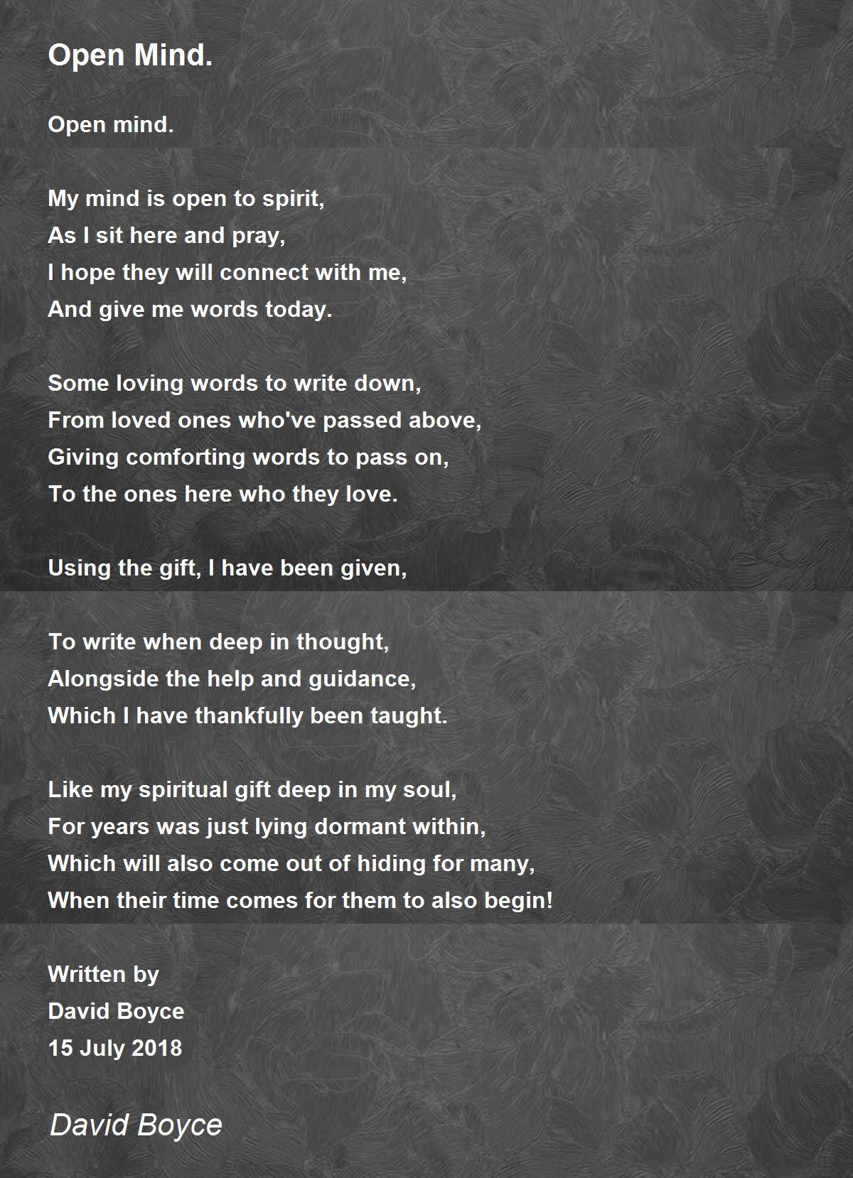 Open Mind. Poem by David Boyce - Poem Hunter