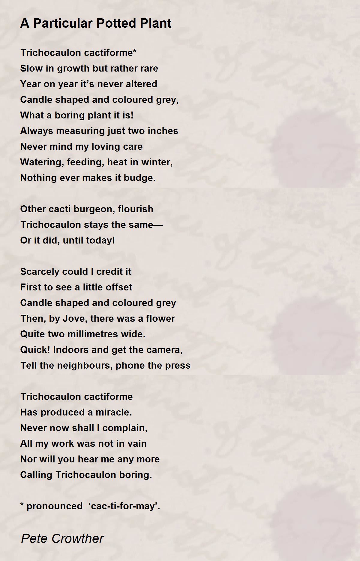 A Particular Potted Plant Poem by Pete Crowther - Poem Hunter