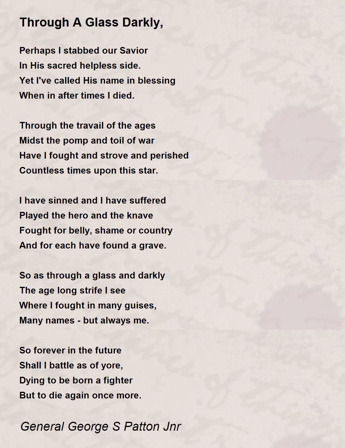 Through A Glass Darkly, - Through A Glass Darkly, Poem by General ...
