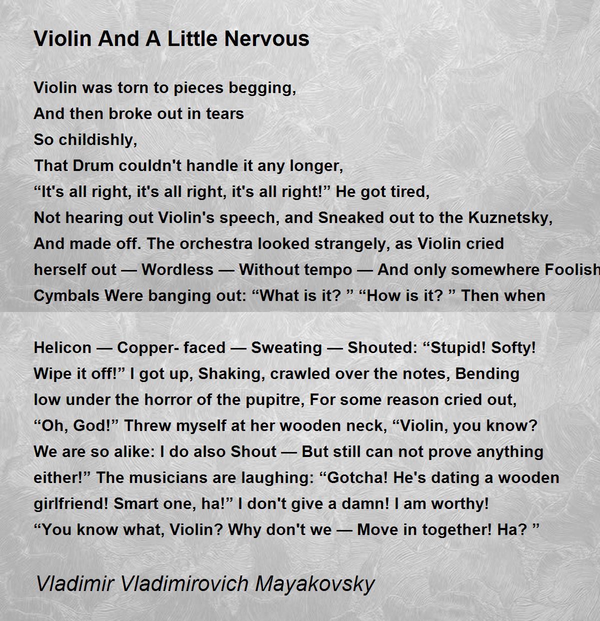 Violin And A Little Nervous Poem by Vladimir Vladimirovich Mayakovsky ...
