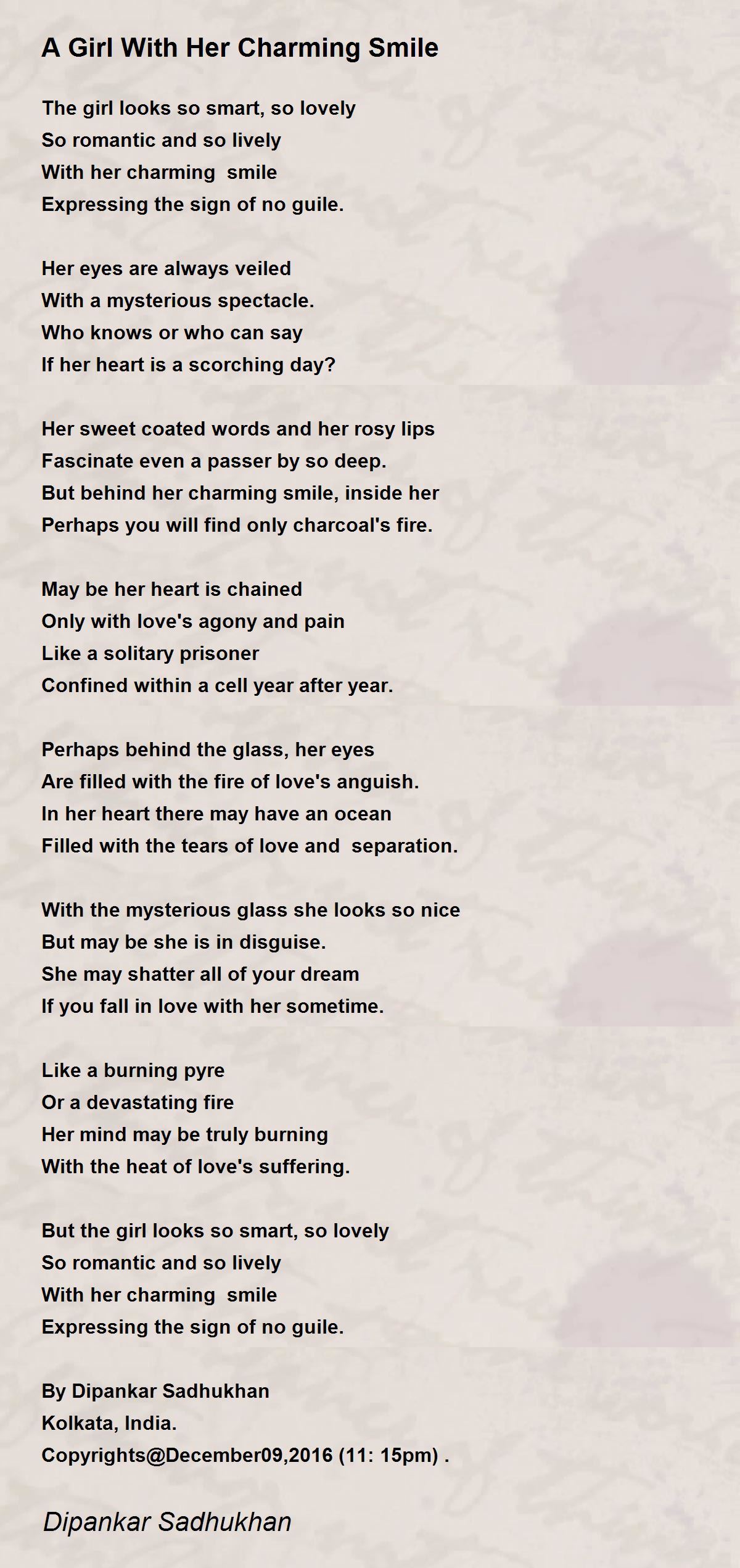 A Girl With Her Charming Smile - A Girl With Her Charming Smile Poem by ...