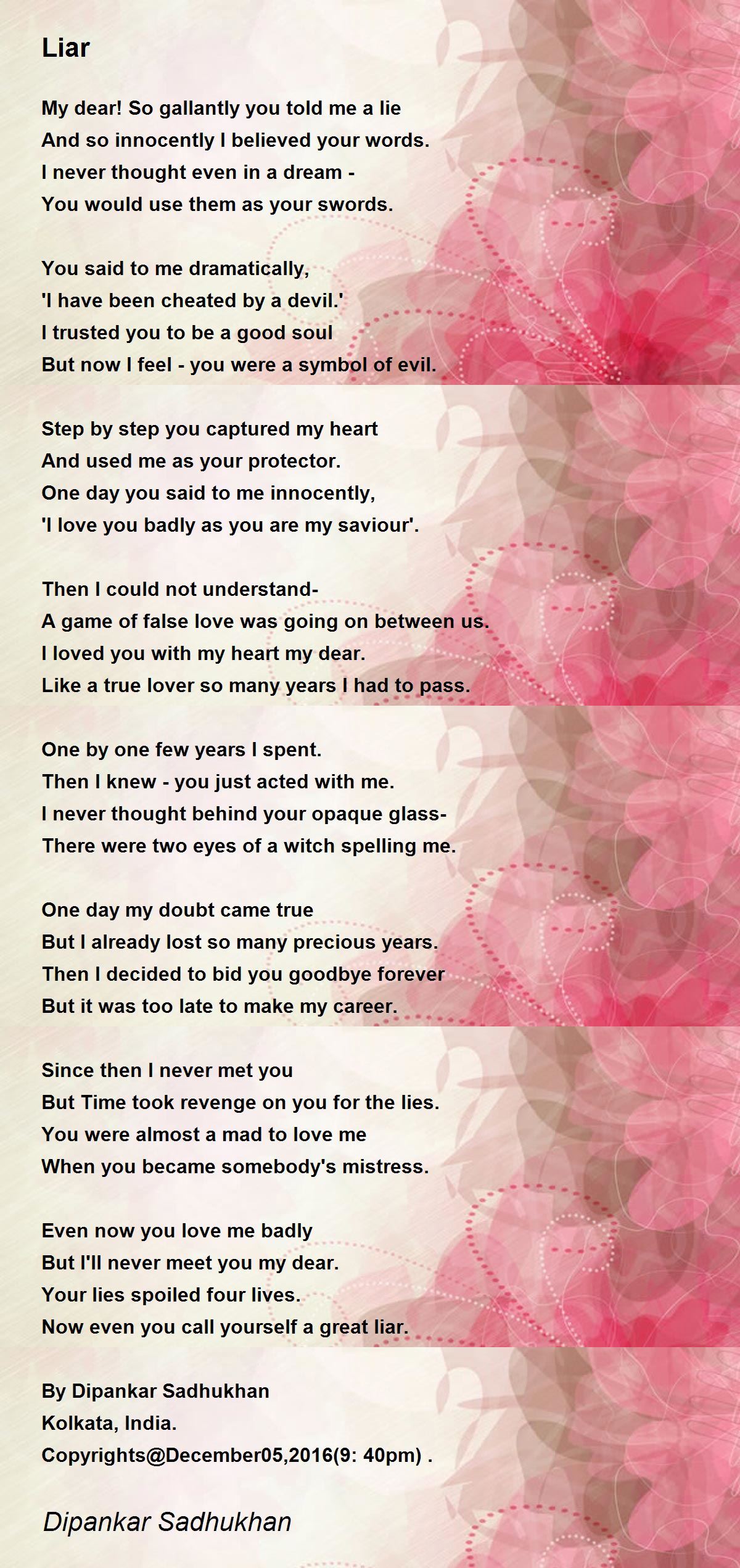 Liar - Liar Poem by Dipankar Sadhukhan