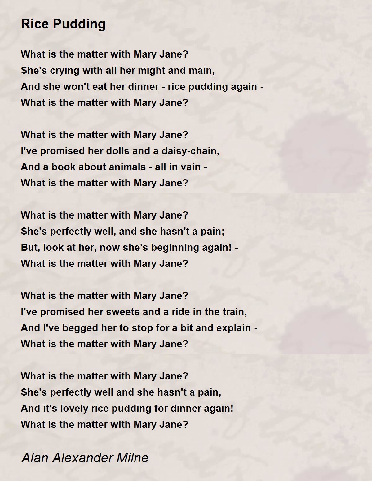 Rice Pudding Poem by Alan Alexander Milne - Poem Hunter