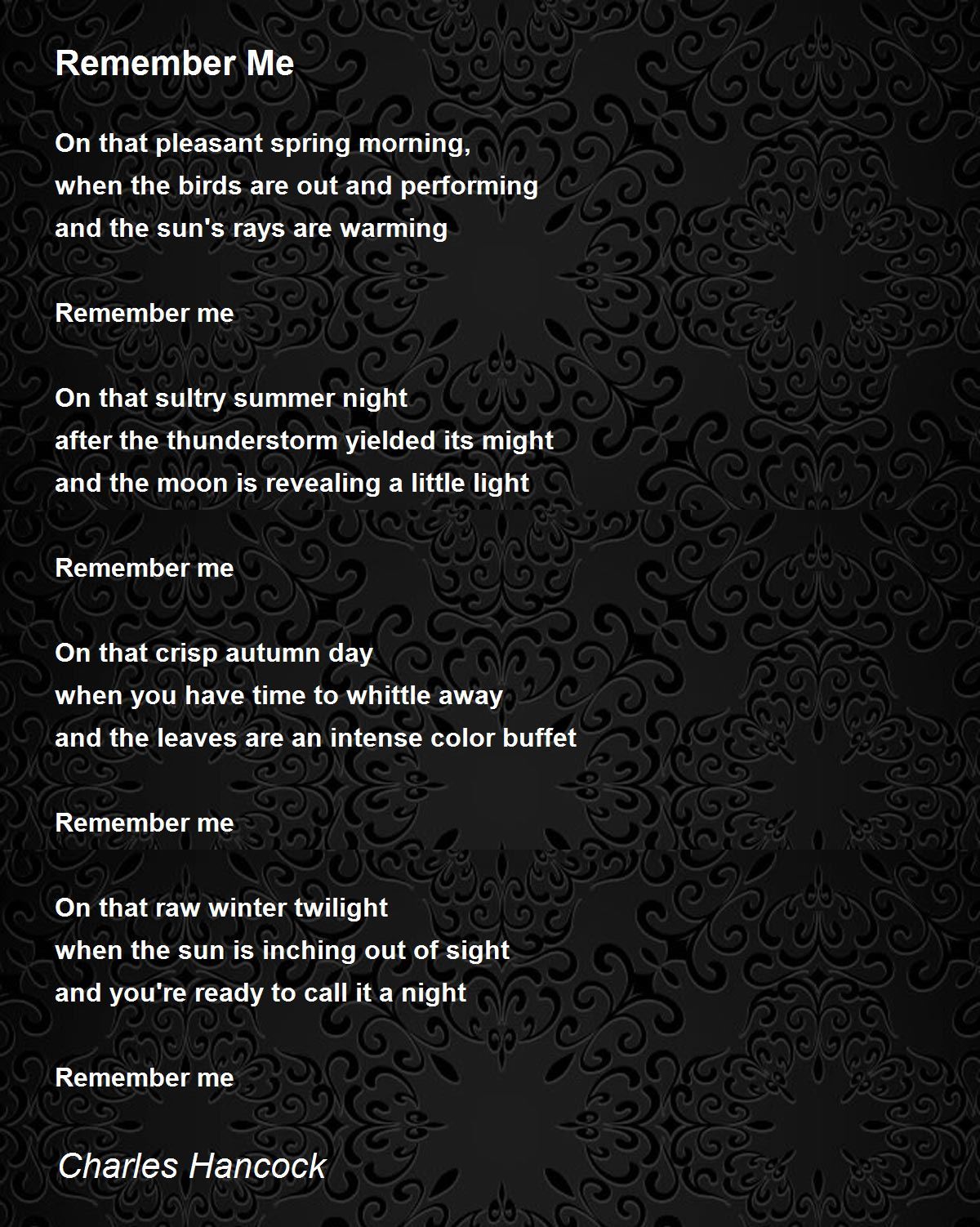 Remember Me Poem by Charles Hancock - Poem Hunter