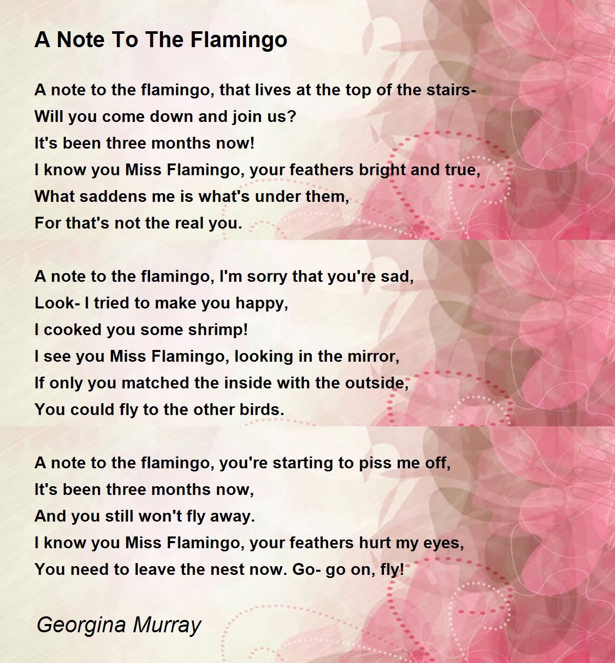 A Note To The Flamingo - A Note To The Flamingo Poem by Georgina Murray